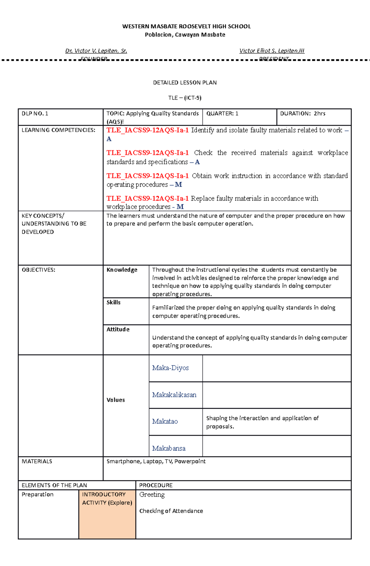 DLP ICT-9 Week 1 - Nothing at all - WESTERN MASBATE ROOSEVELT HIGH ...