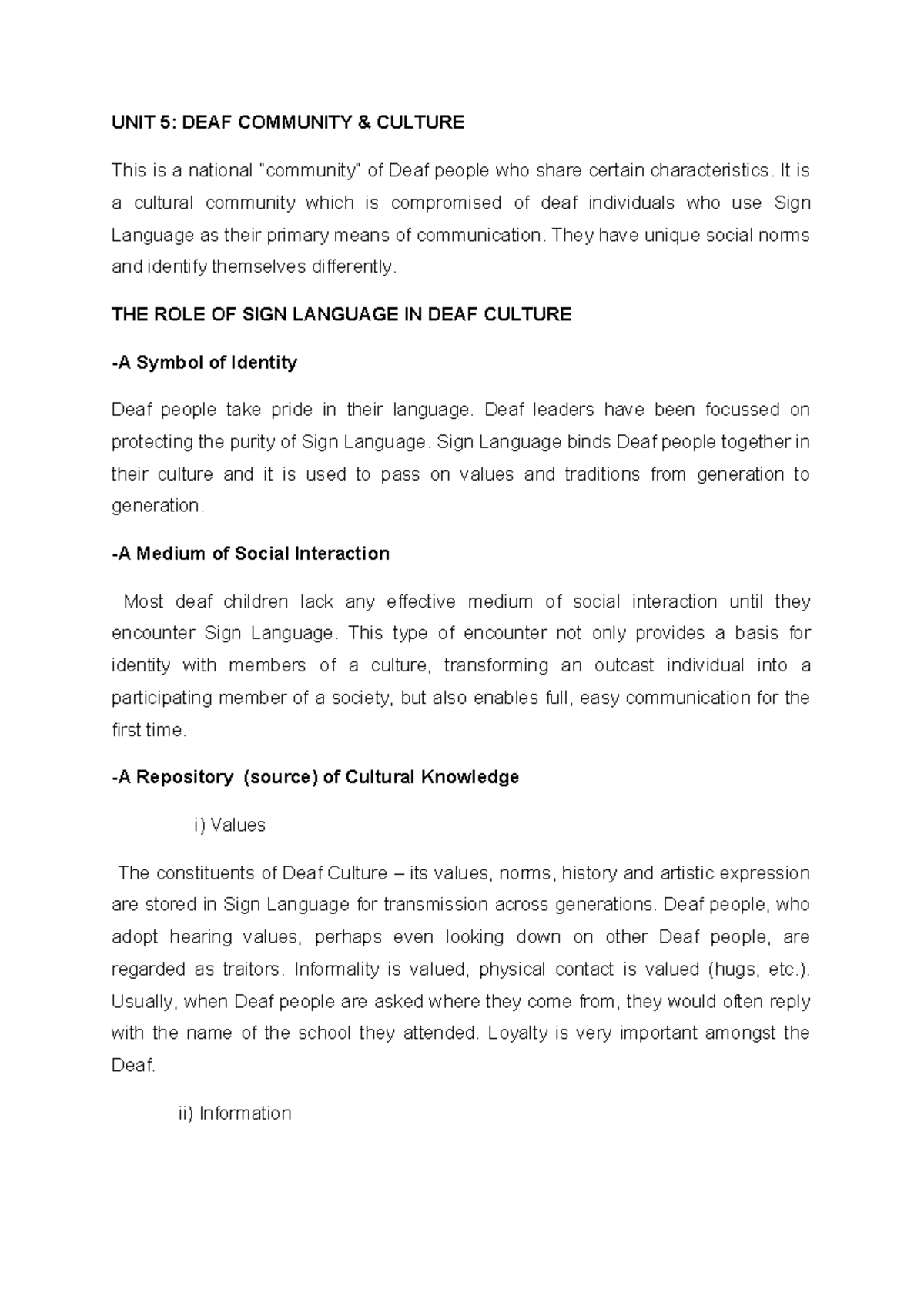 SW 4313- UNIT 5-78 - Social work - UNIT 5: DEAF COMMUNITY & CULTURE ...
