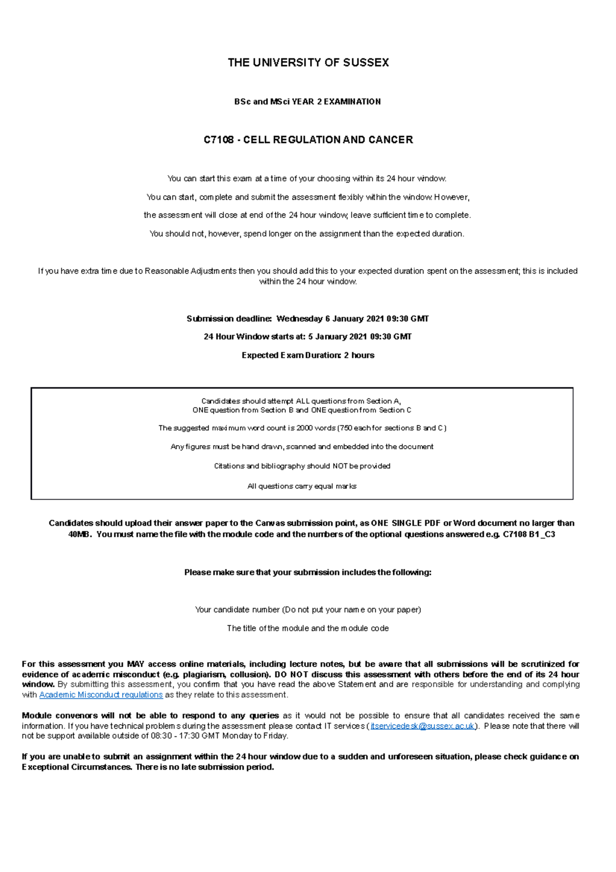Cell regulation and cancer - C7108 - 2020 - Sample answers - grade 74% ...