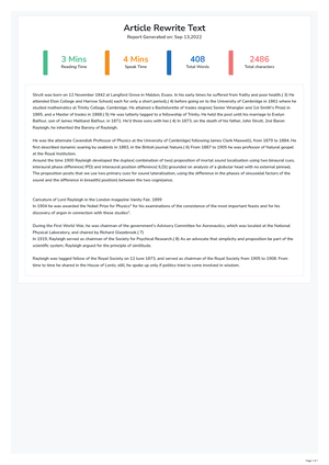 Robert - Article Rewrite Text Report Generated on: Sep 13, 3 Mins ...