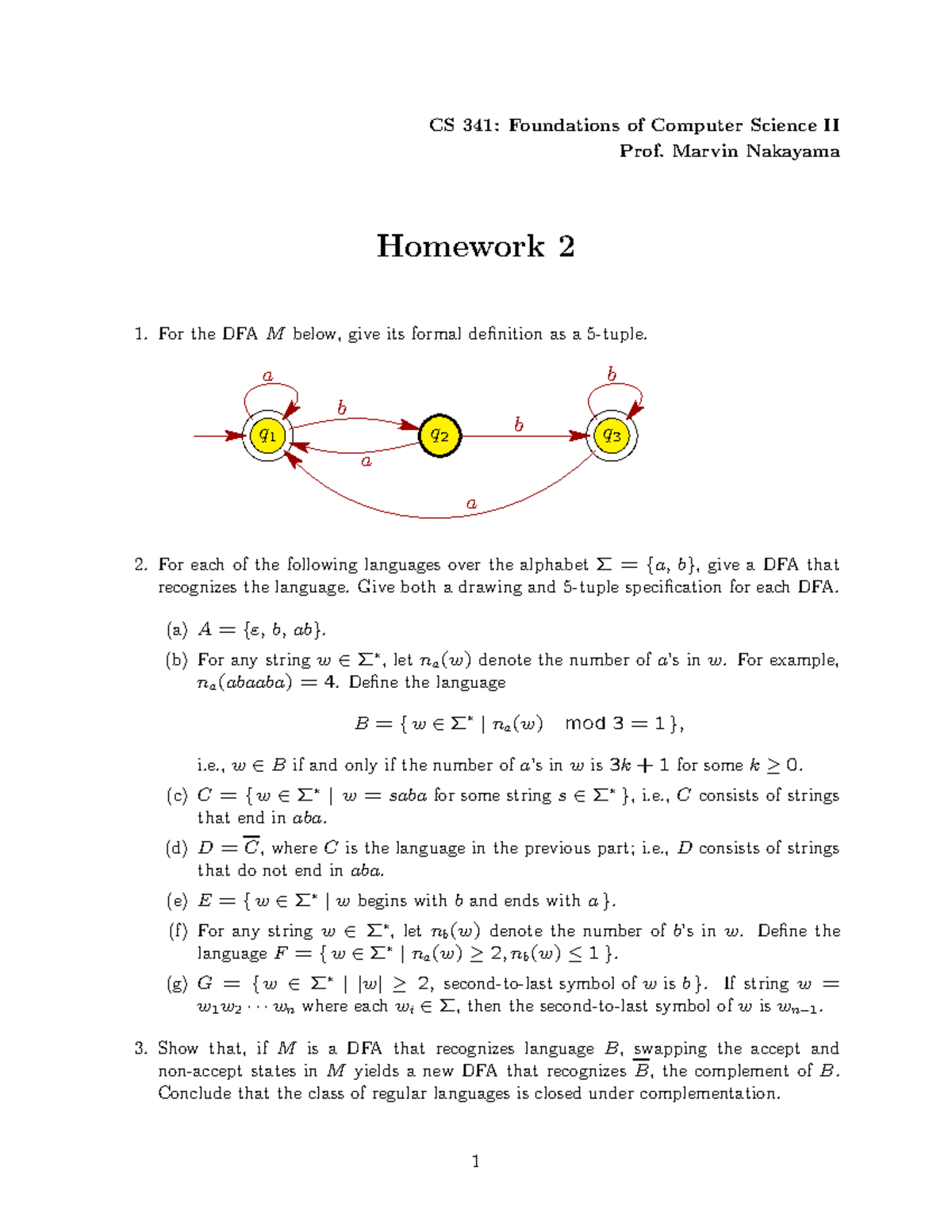 Hw02 - Homework 2 about chapter 2 for CS341 - CS 341: Foundations of Computer Science II Prof ...