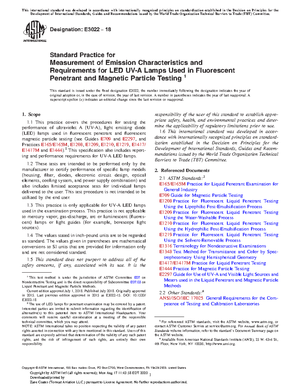 LED UV Lamp Emission Requirements E3022 - Designation: E3022 − 18 ...