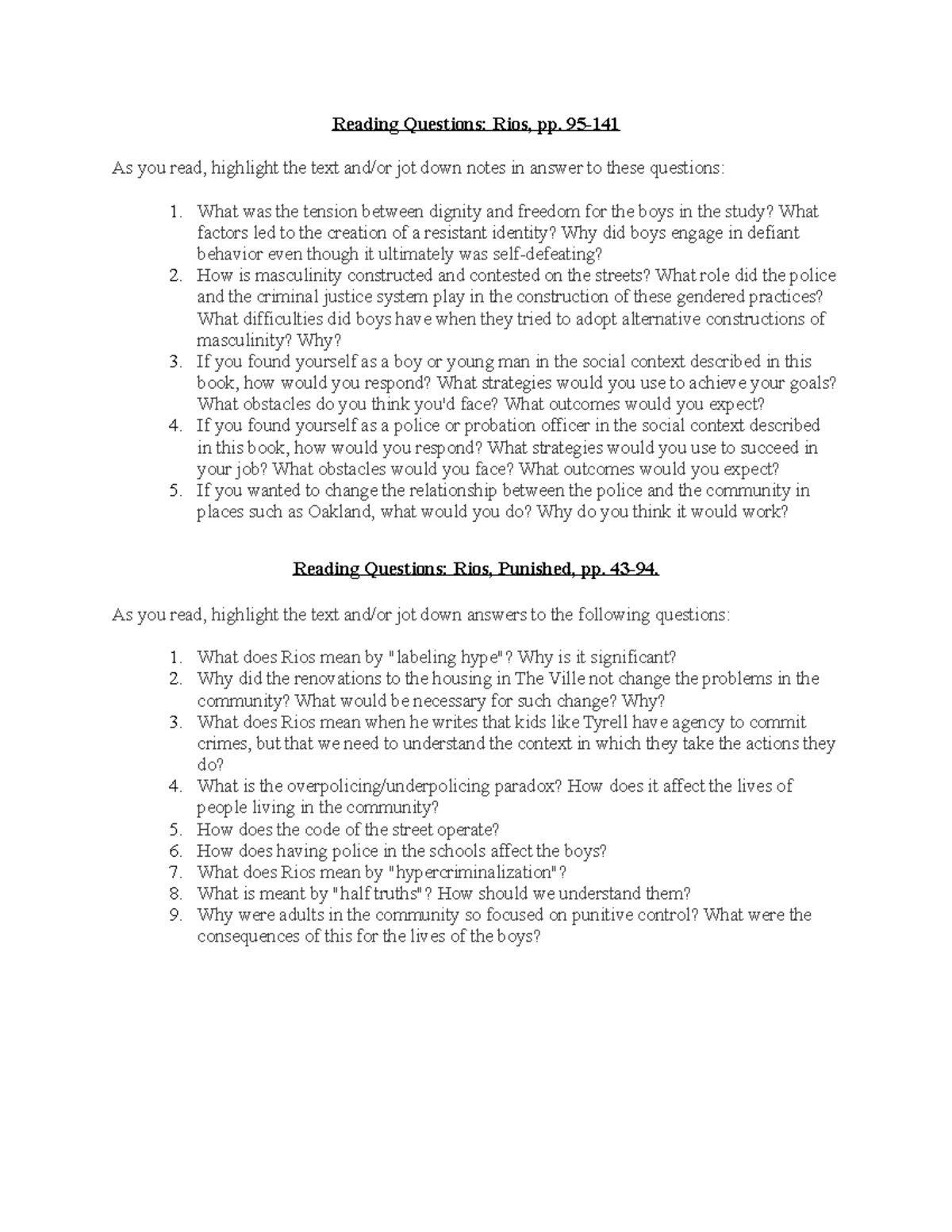 Discussion 4 2 Reading Questions Reading Questions Rios Pp 95 As
