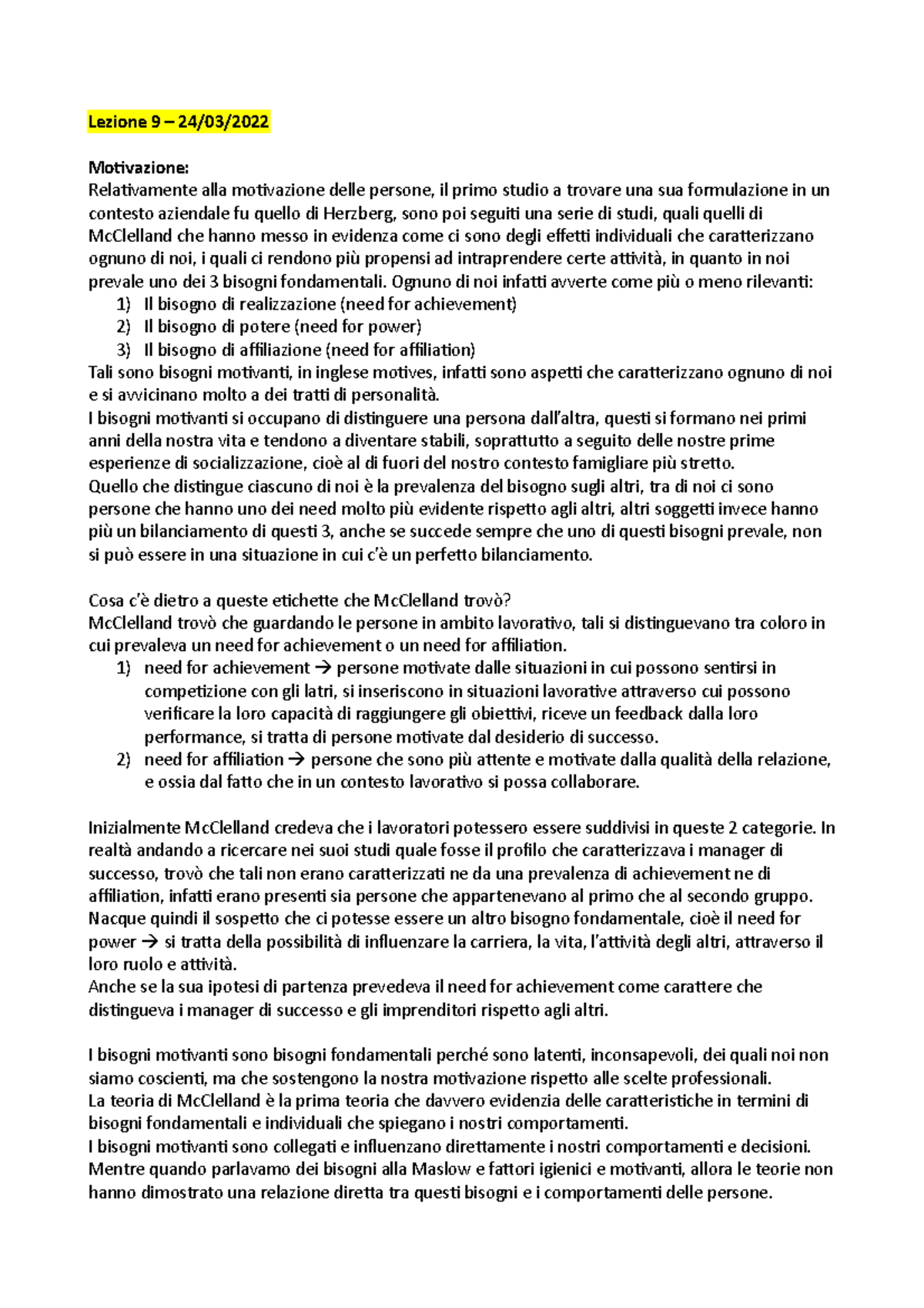 Lezione 9 - 24:03:2022 - Lezione 9 – 24/03/ Motivazione: Relativamente ...