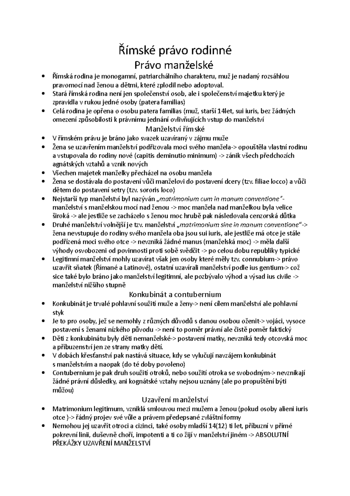 Římské právo rodinné - Římské právo rodinné Právo manželské Římská ...