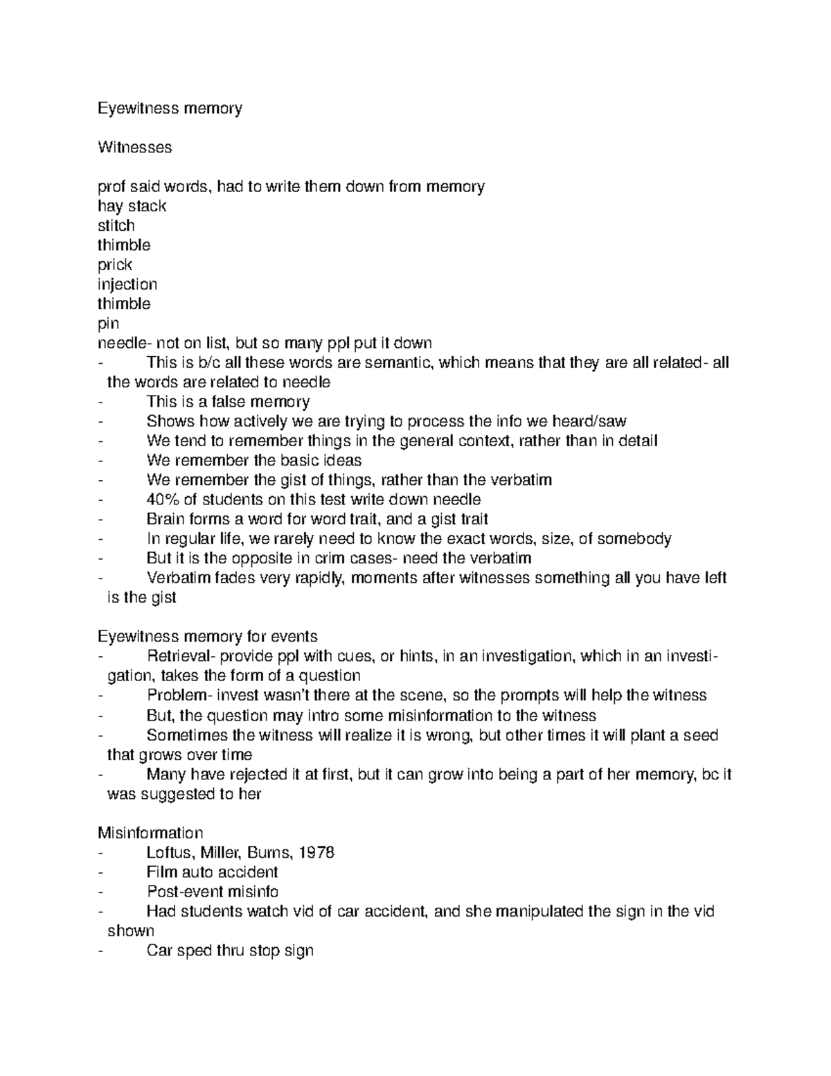 Lecture notes, lectures 3 - eyewitness memory - Eyewitness memory ...