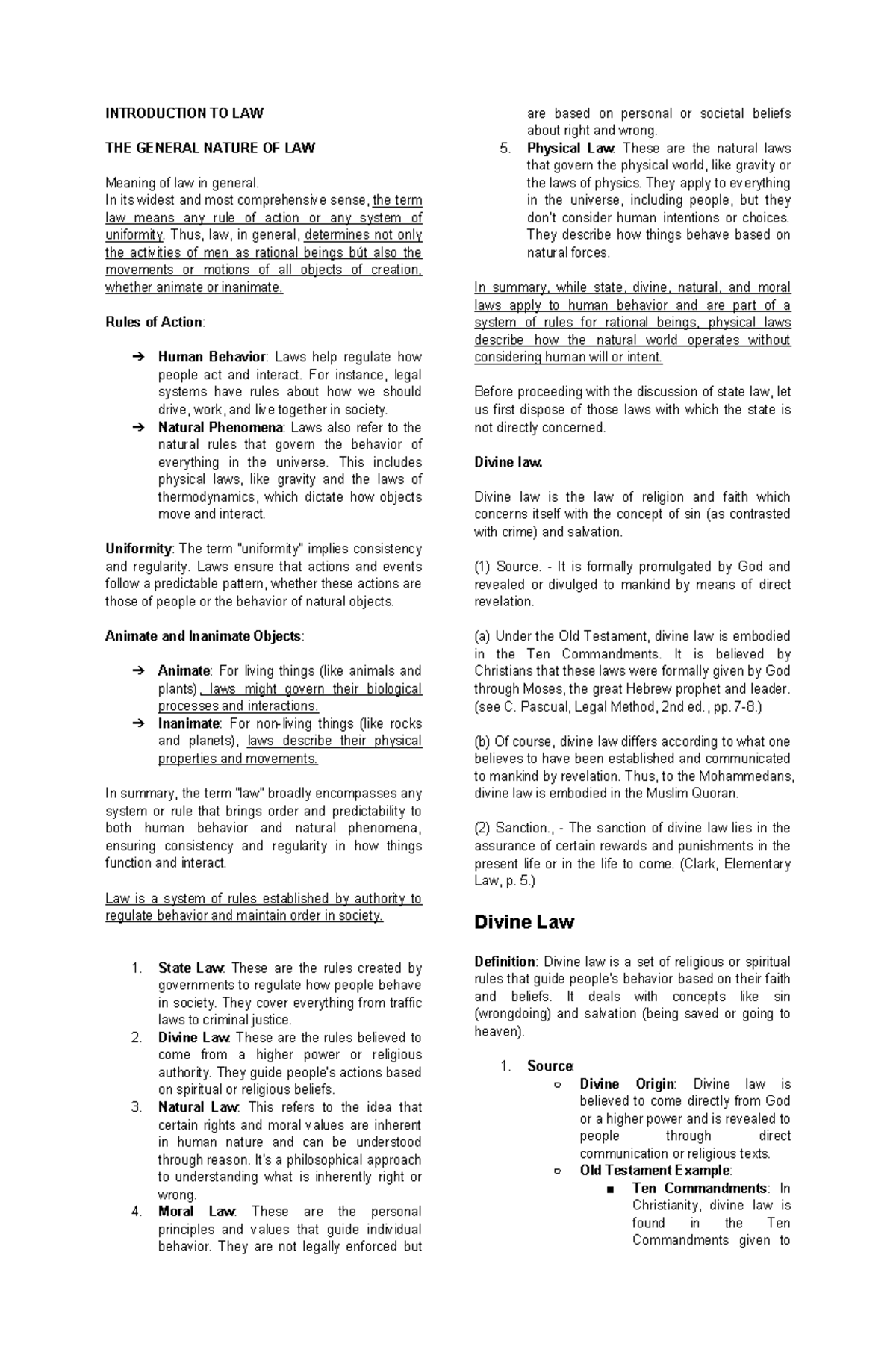 Oblicon- Intro-LONG - Notes - INTRODUCTION TO LAW THE GENERAL NATURE OF ...