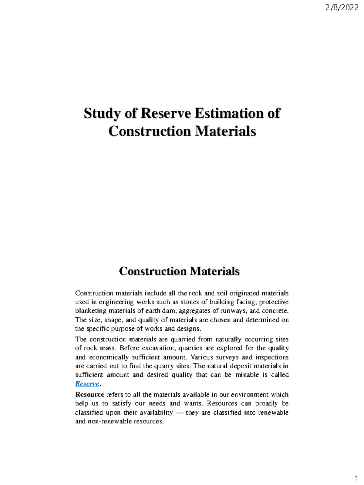 Unit7 Reserve-estimation 3599 - Study of Reserve Estimation of ...