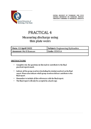 Practical 4 Measuring discharge through weirs - PRACTICAL 4 Measuring ...