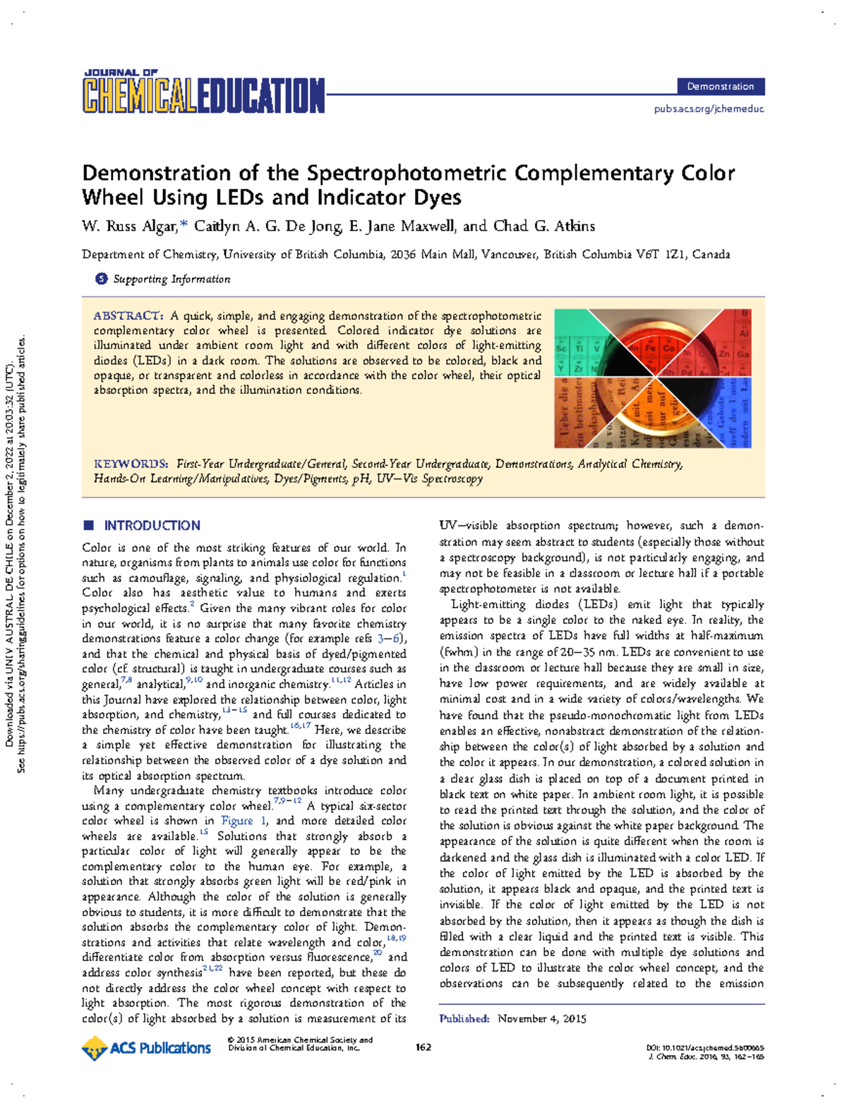 Paper 9. Demonstration of the Spectrophotometric Complementary Color ...