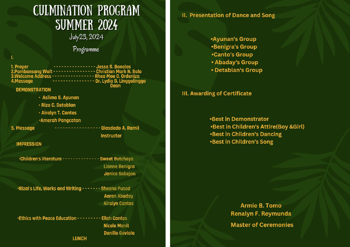 Mieeeee - Thankyou - CULMINATION PROGRAM II. Presentation of Dance and ...