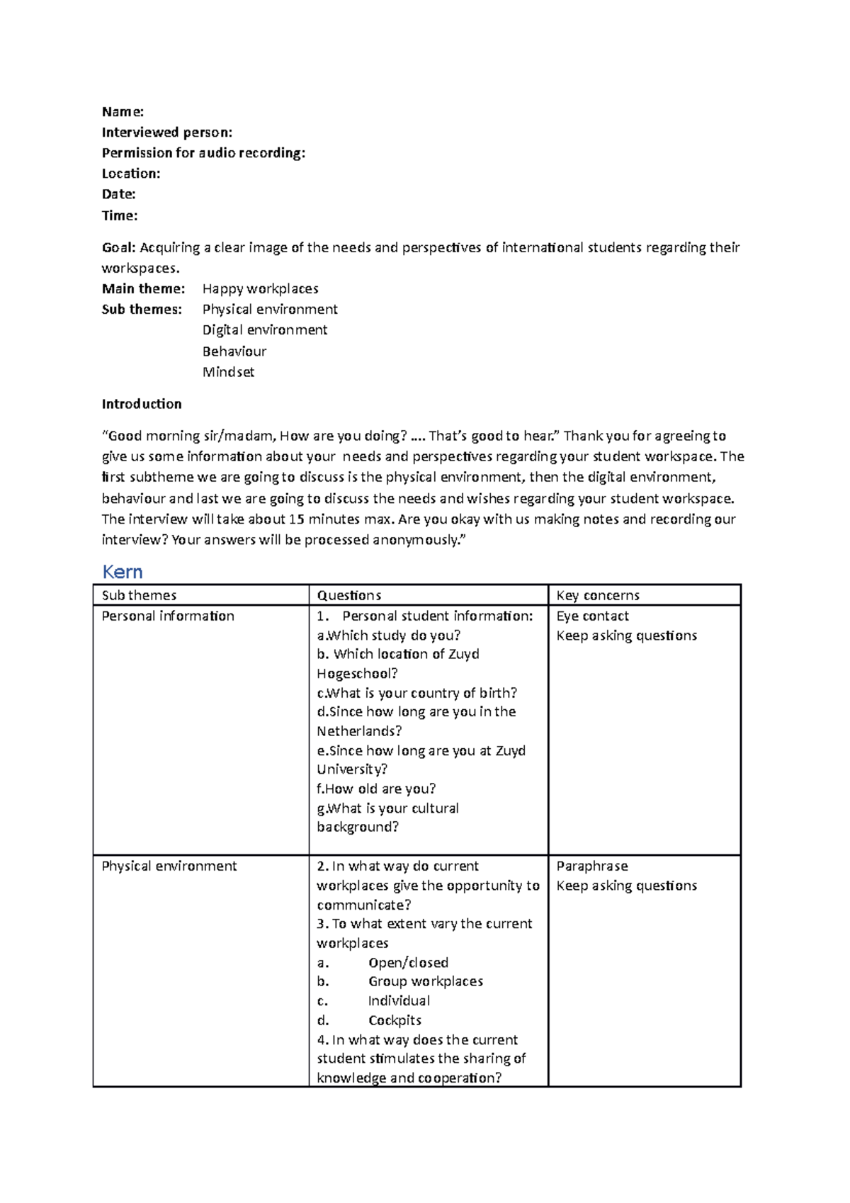 Interviewschema - Name: Interviewed person: Permission for audio ...