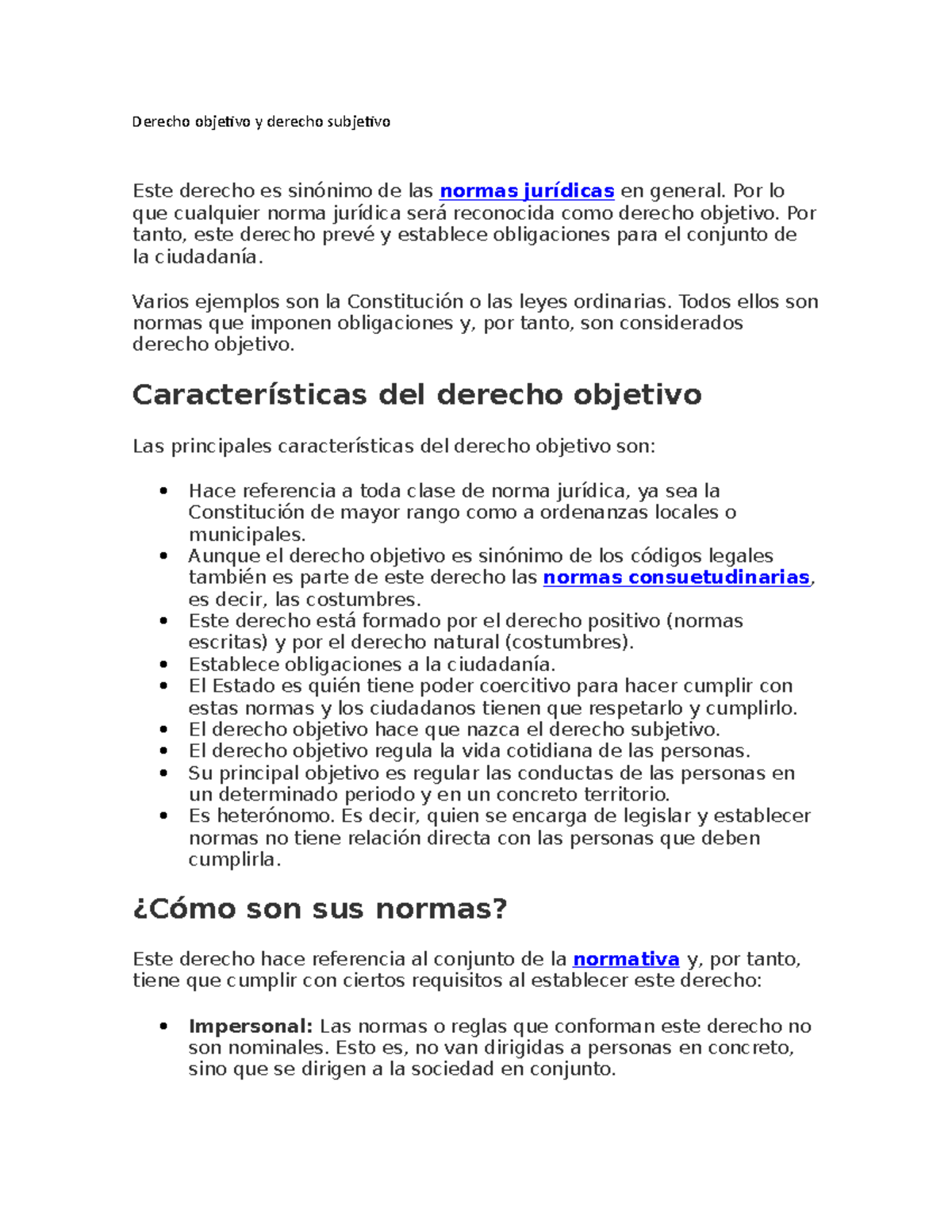 Derecho objetivo y derecho subjetivo - Por lo que cualquier norma ...