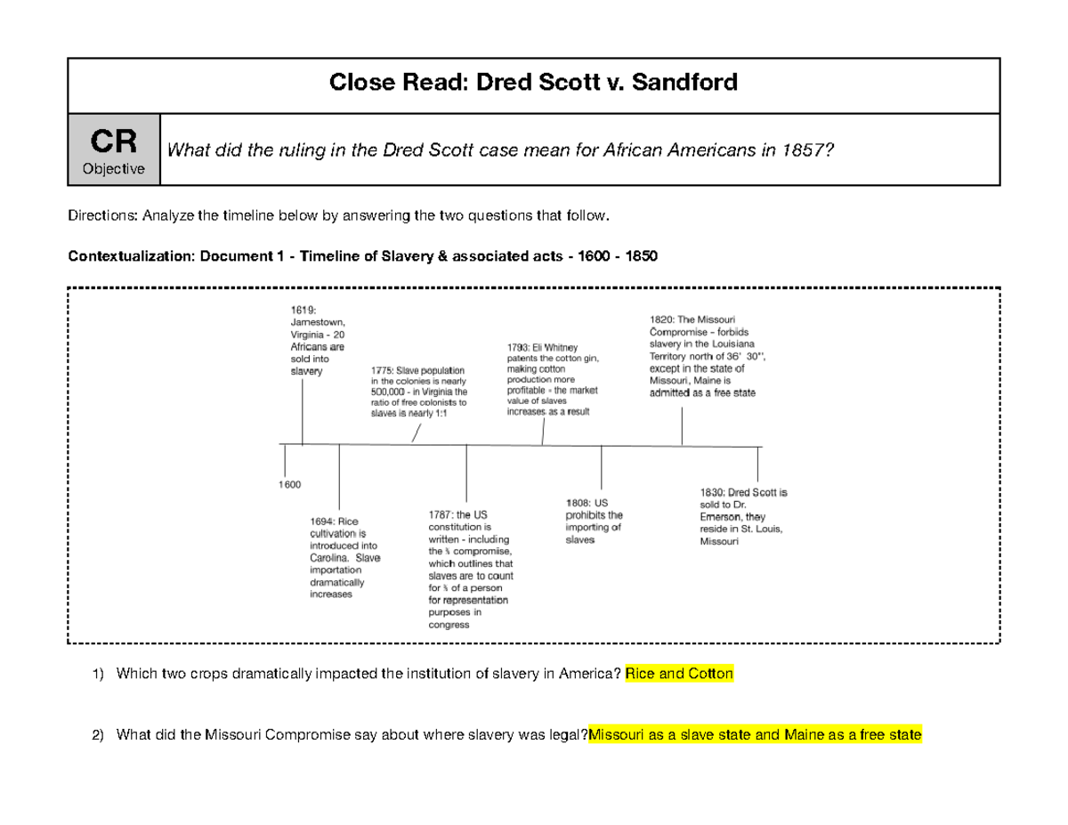 Copy of Unit 3B Close Read Dred Scott v. Sandford - Close Read: Dred ...