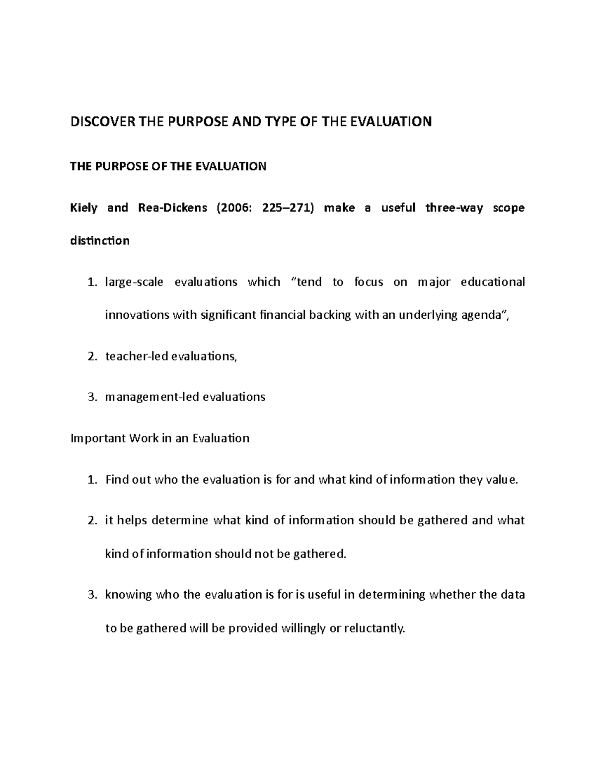 Discover THE Purpose AND TYPE OF THE Evaluation - DISCOVER THE PURPOSE ...