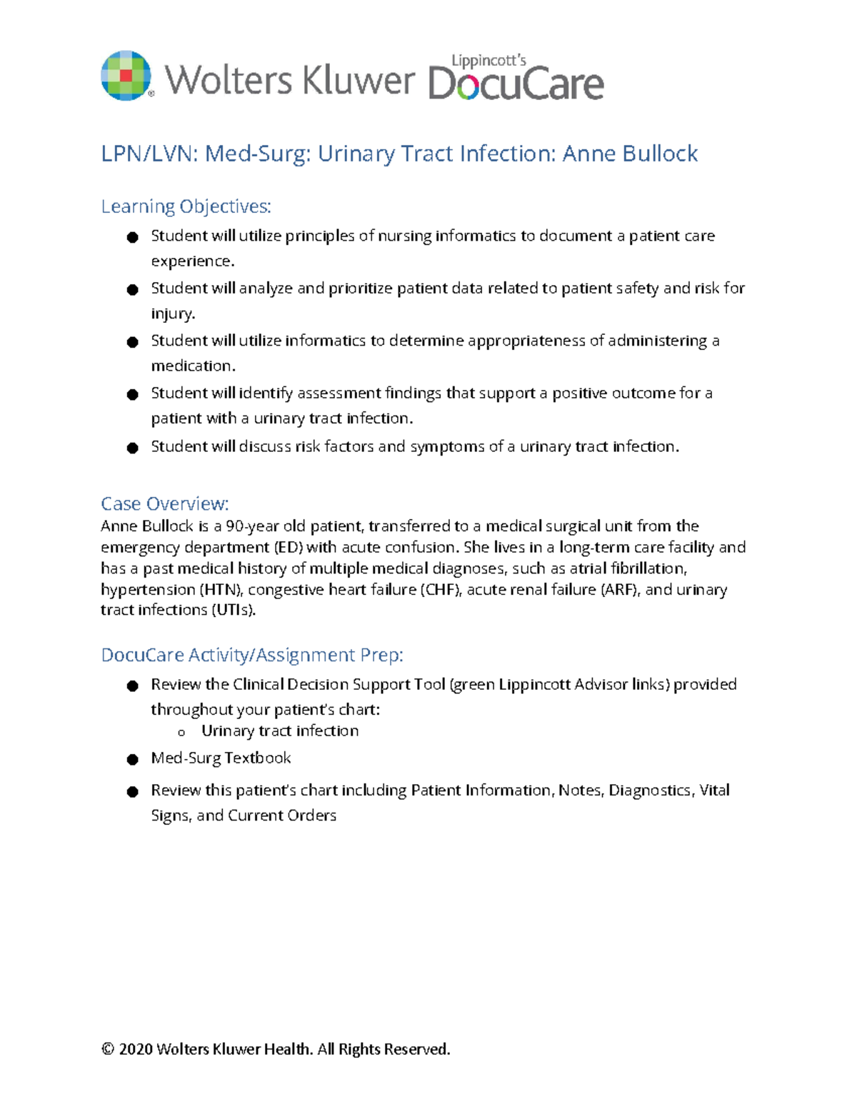UTI Anne Bullock Activity - LPN/LVN: Med-Surg: Urinary Tract Infection ...