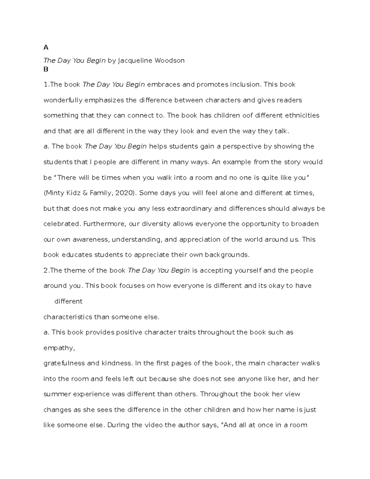 970 part a - part a of the lesson plan - A The Day You Begin by ...