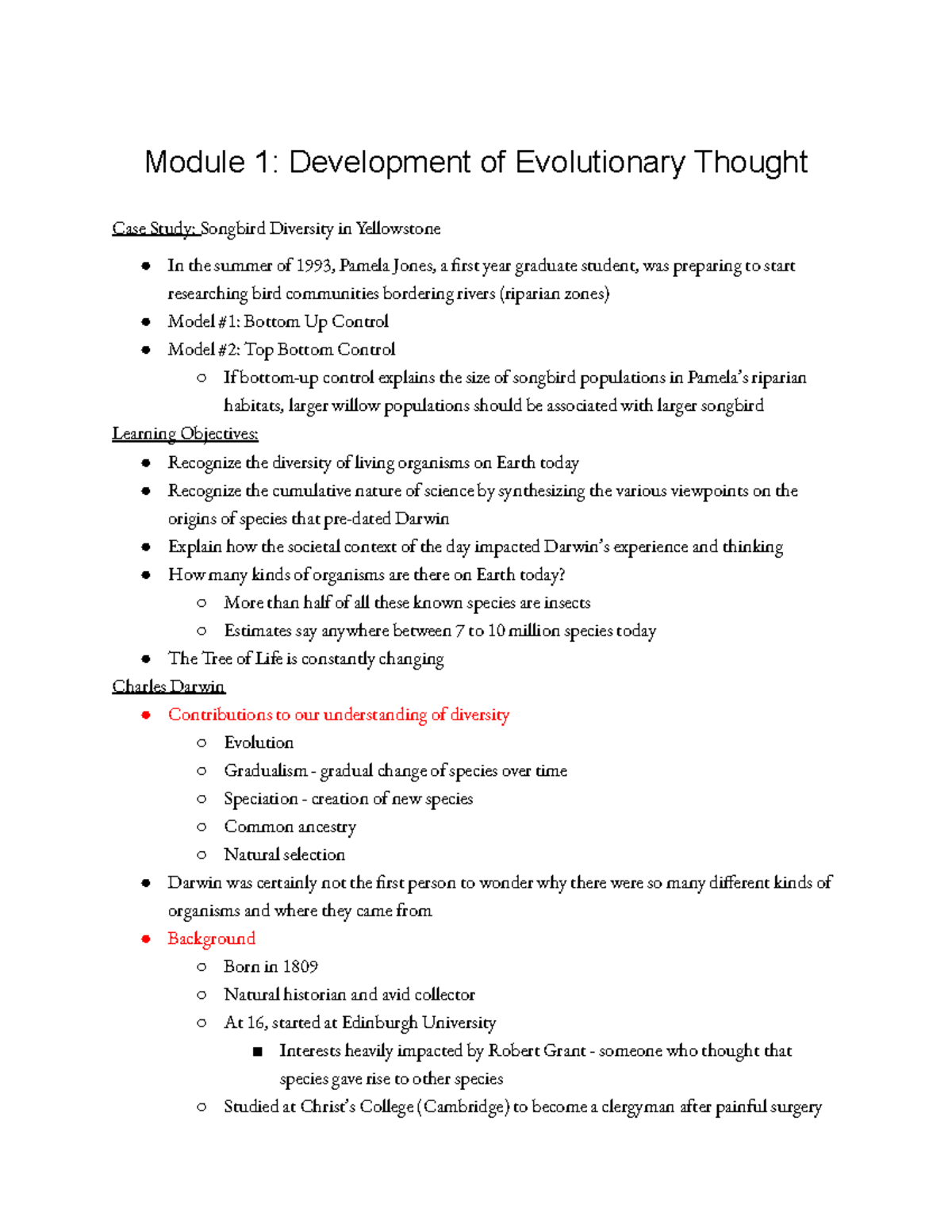 BIOL214 Notes - Module 1: Development of Evolutionary Thought Case ...