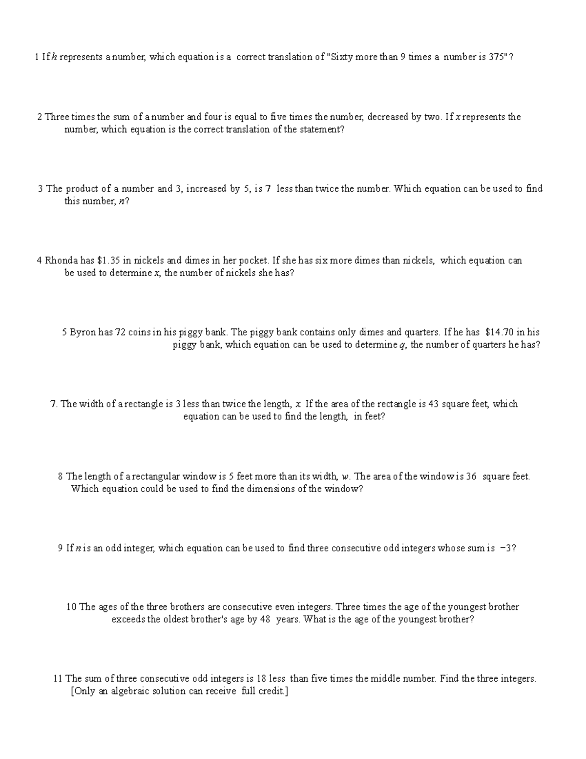 A.CED.A - This is good for first quart algebra 1 review - 1 If h ...