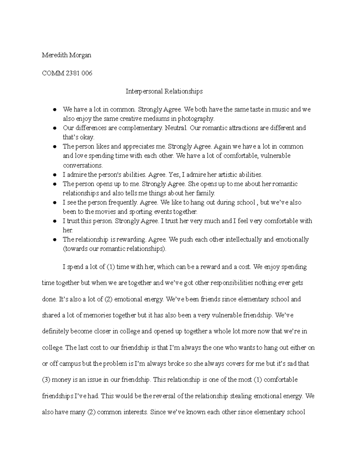 W7 interpersonal relationship self reflection - Meredith Morgan COMM ...