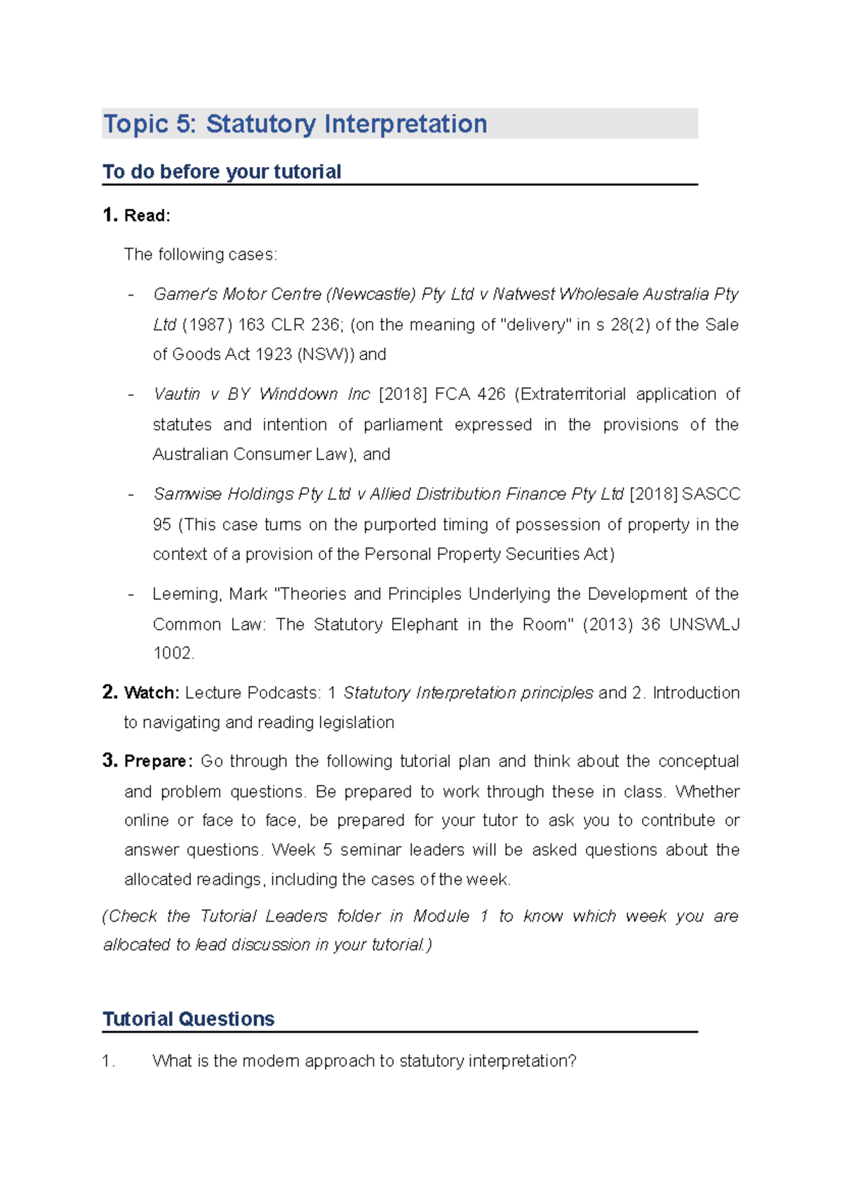 70327 Tutorial Guide Spring 2022-Topic 5 - Topic 5: Statutory ...