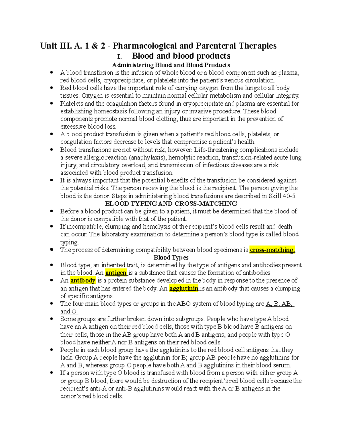 Pharmacological and Parenteral Therapies - Unit III. A. 1 & 2 ...