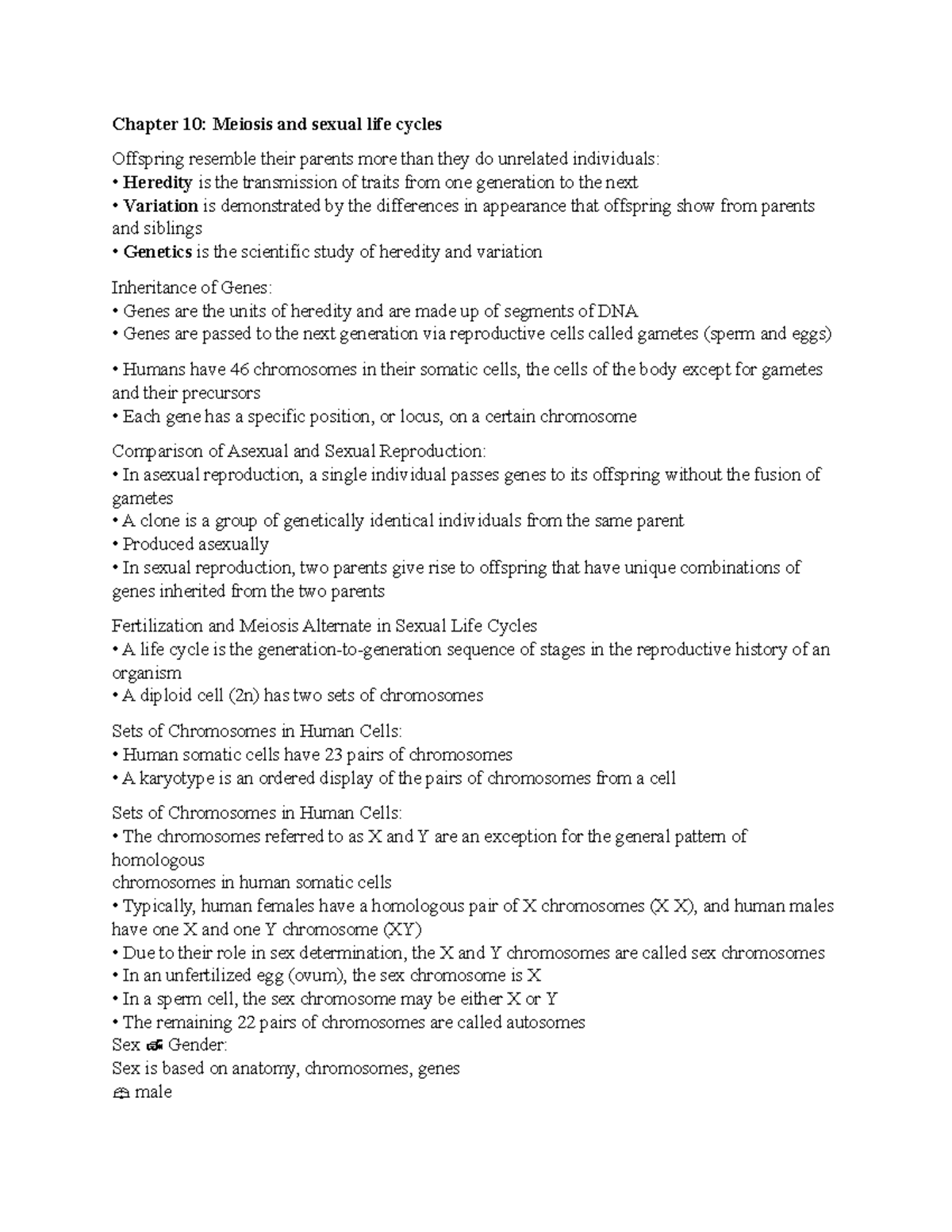 Chapter 10 Biology 1 - Chapter 10: Meiosis and sexual life cycles ...