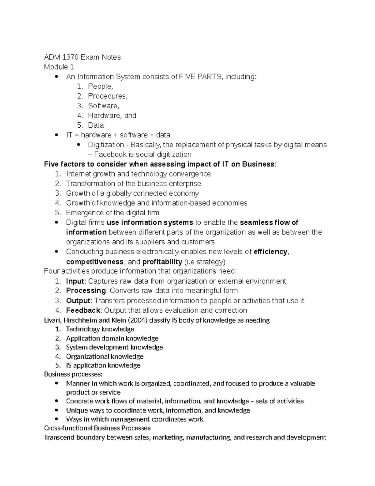 ADM 1370 Exam Notes - good good - ####### ADM 1370 Exam Notes ...