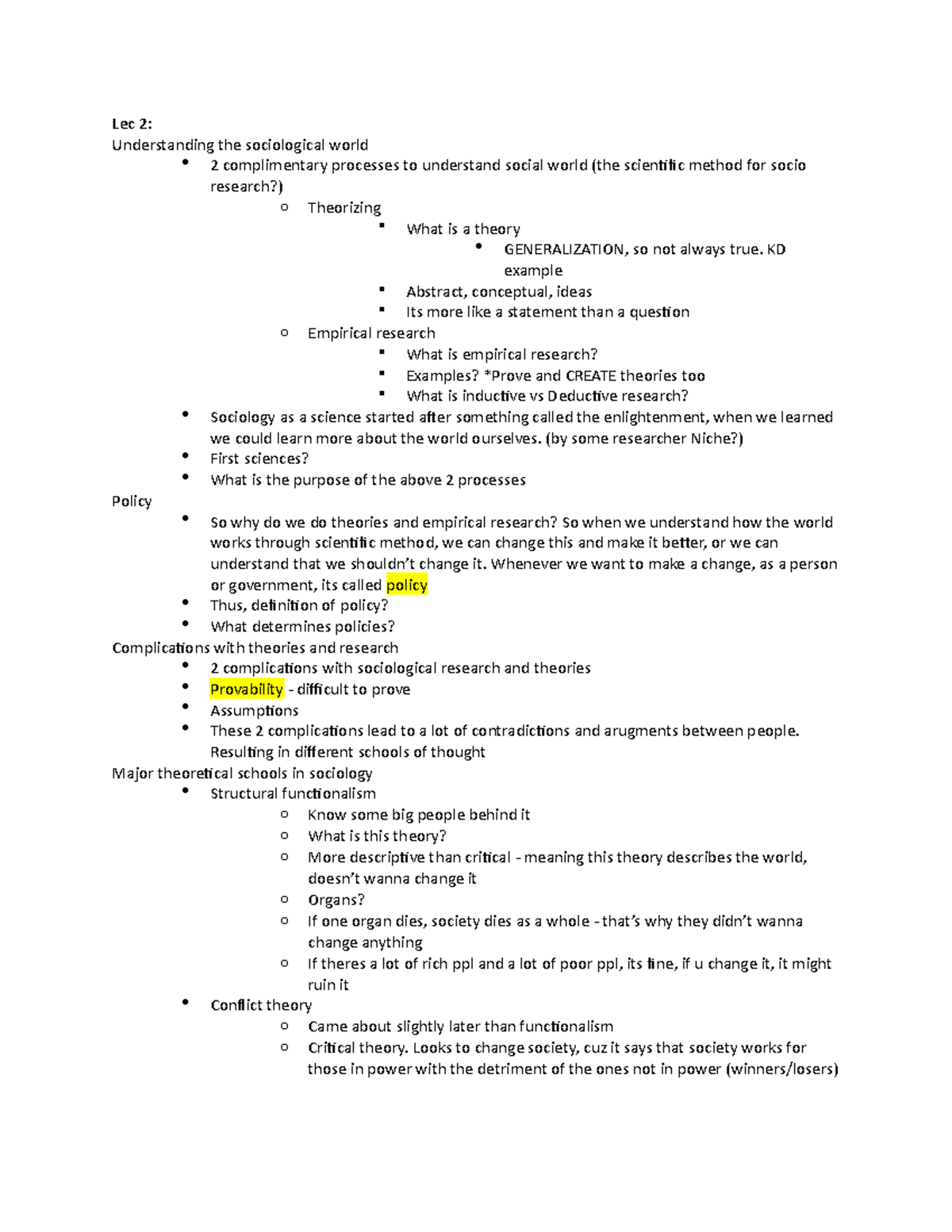 Lec 2 Notes - Lec 2: Understanding the sociological world 2 ...