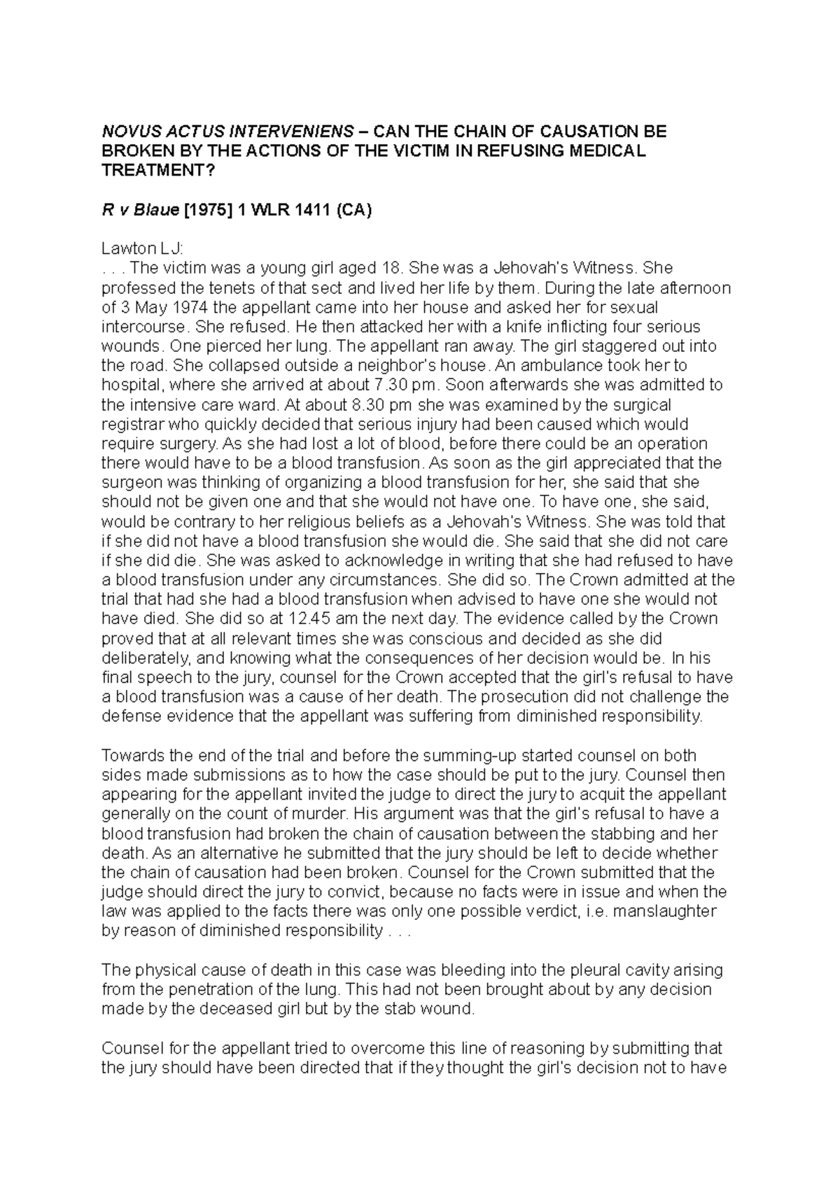 Novus Actus Interveniens - NOVUS ACTUS INTERVENIENS – CAN THE CHAIN OF ...