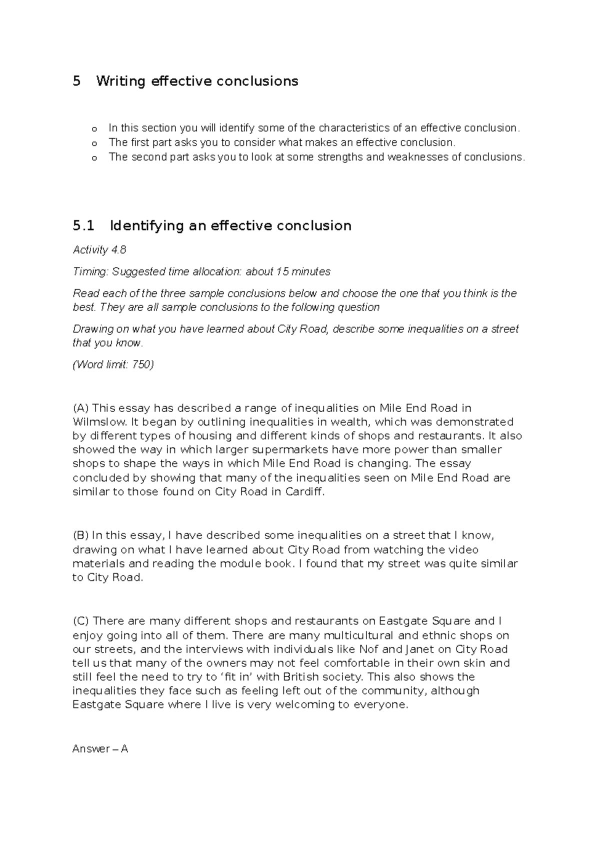 DD102 week 4 - 5 writing effective conclusions, 5.1 identifying an ...