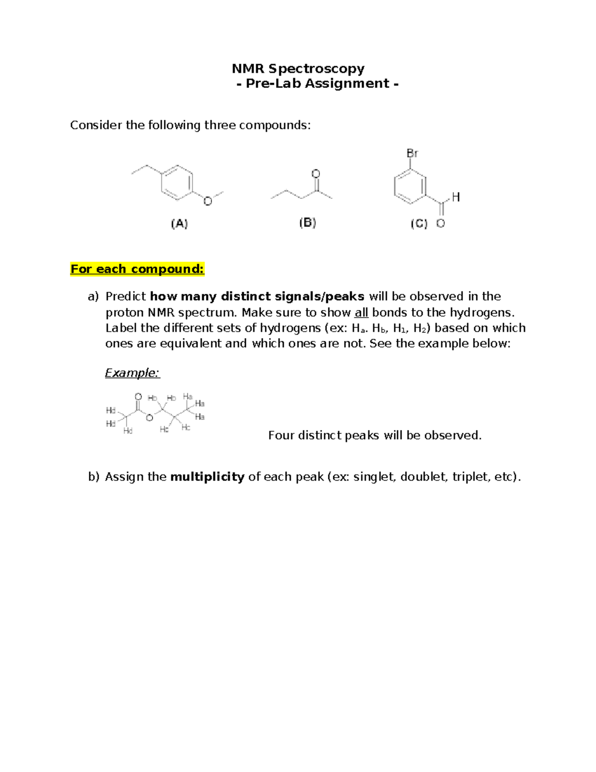 NMR Pre-lab Assignment - NMR Spectroscopy - Pre-Lab Assignment ...