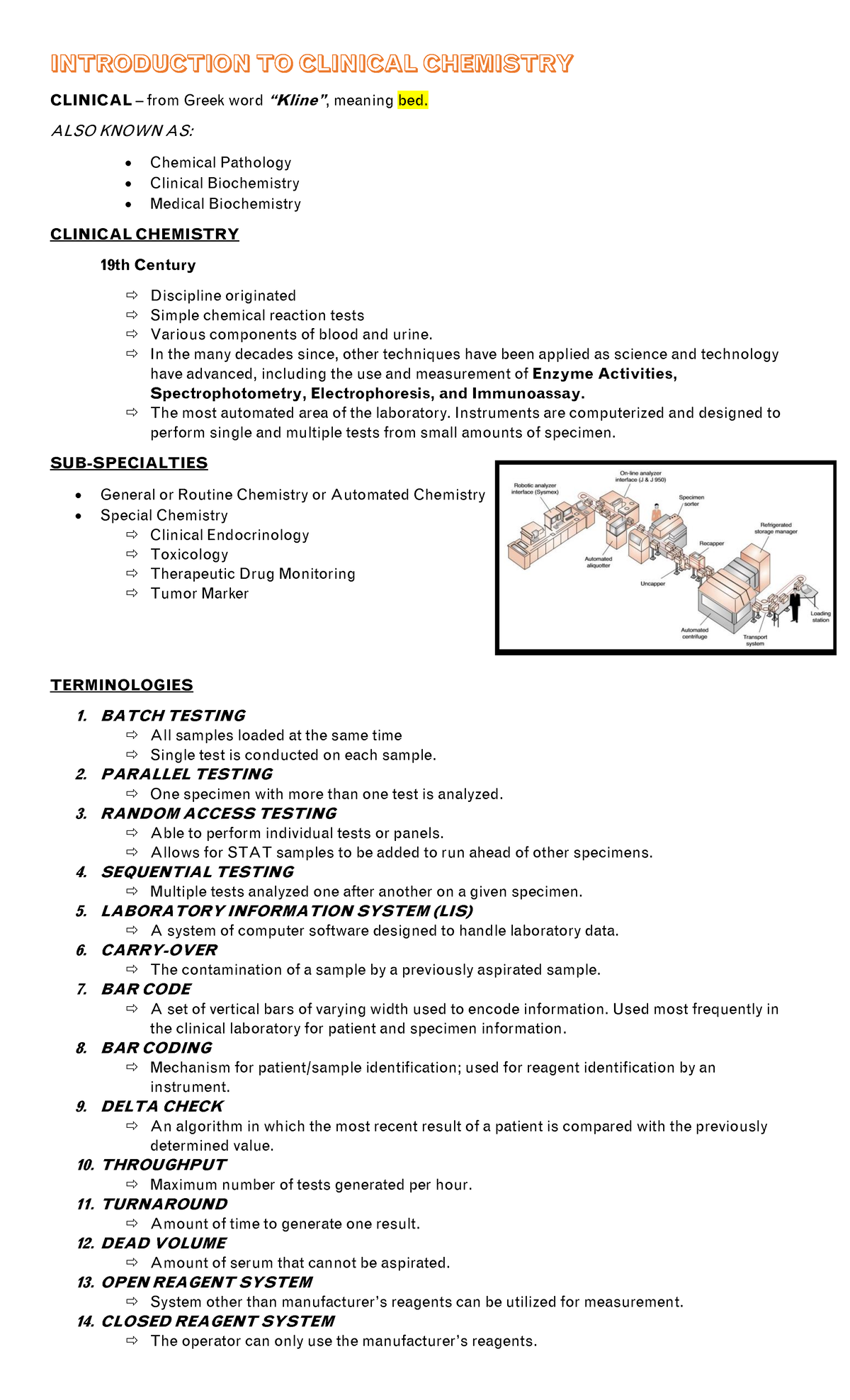 MLSP Intro TO Clinical Chemistry WEEK 10 - CLINICAL – from Greek word