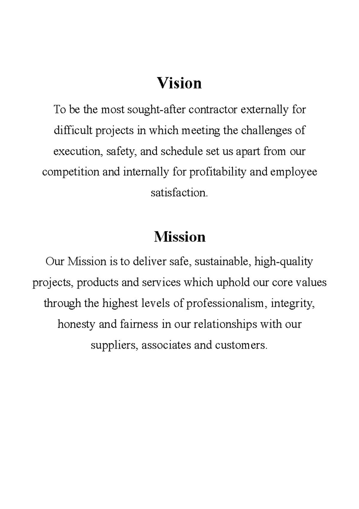 Vision&Mission - Vision To be the most sought-after contractor ...