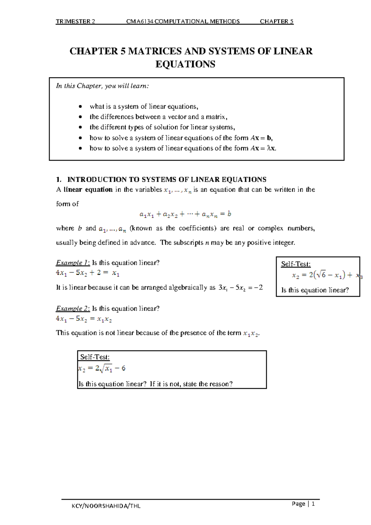 Chapter 5 Matrices AND Systems OF Linear Equations T2 1718 - CHAPTER 5 ...