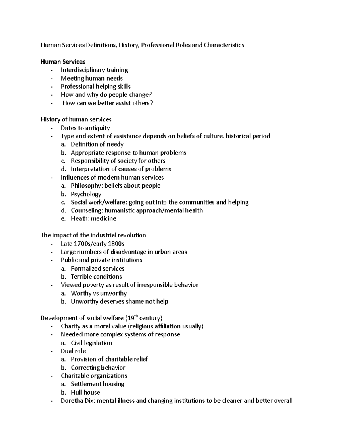 Test 1 - Second semester of human services - Human Services Definitions ...