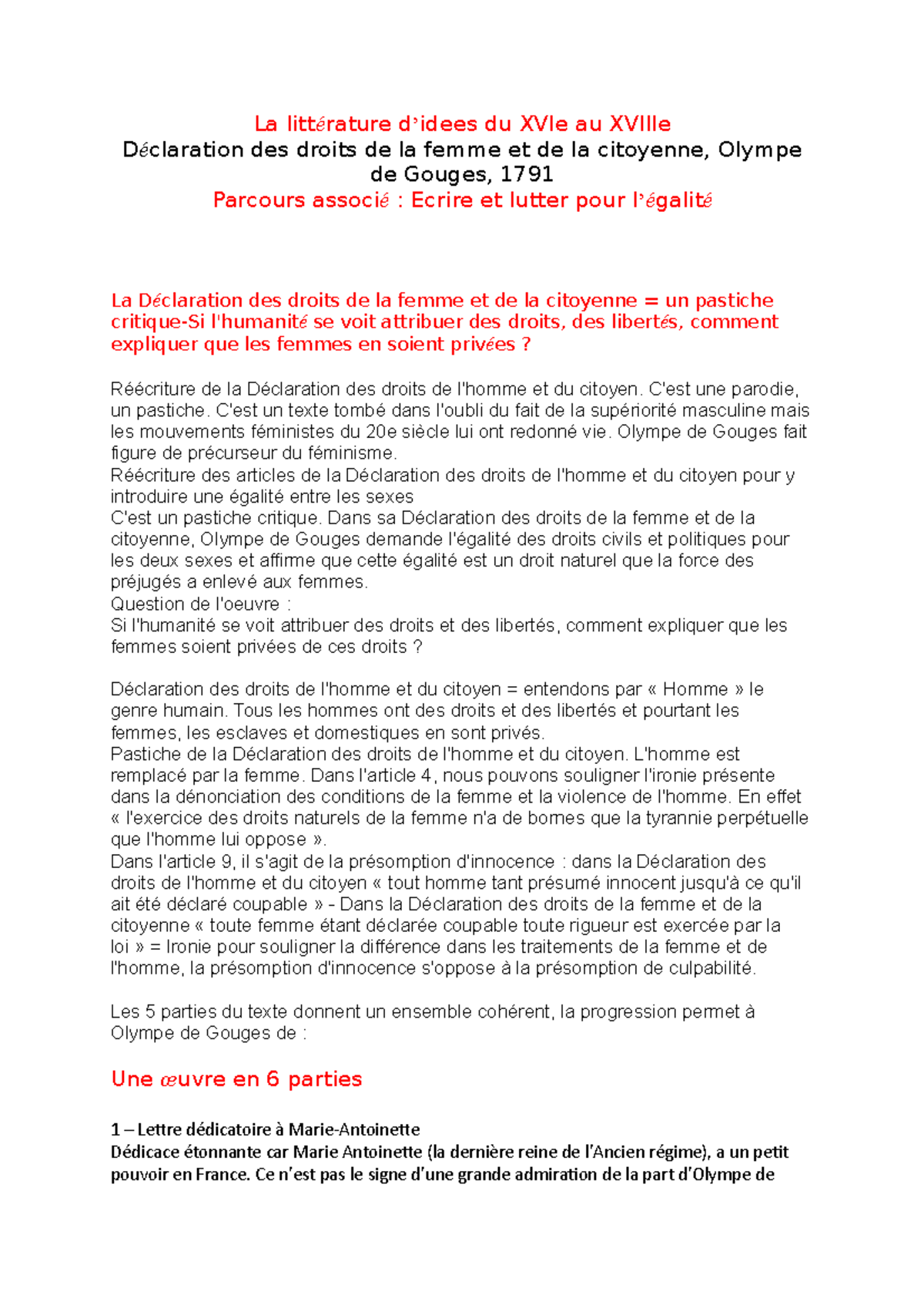 Fiche ddfc - La littérature d’idees du XVIe au XVIIIe Déclaration des ...