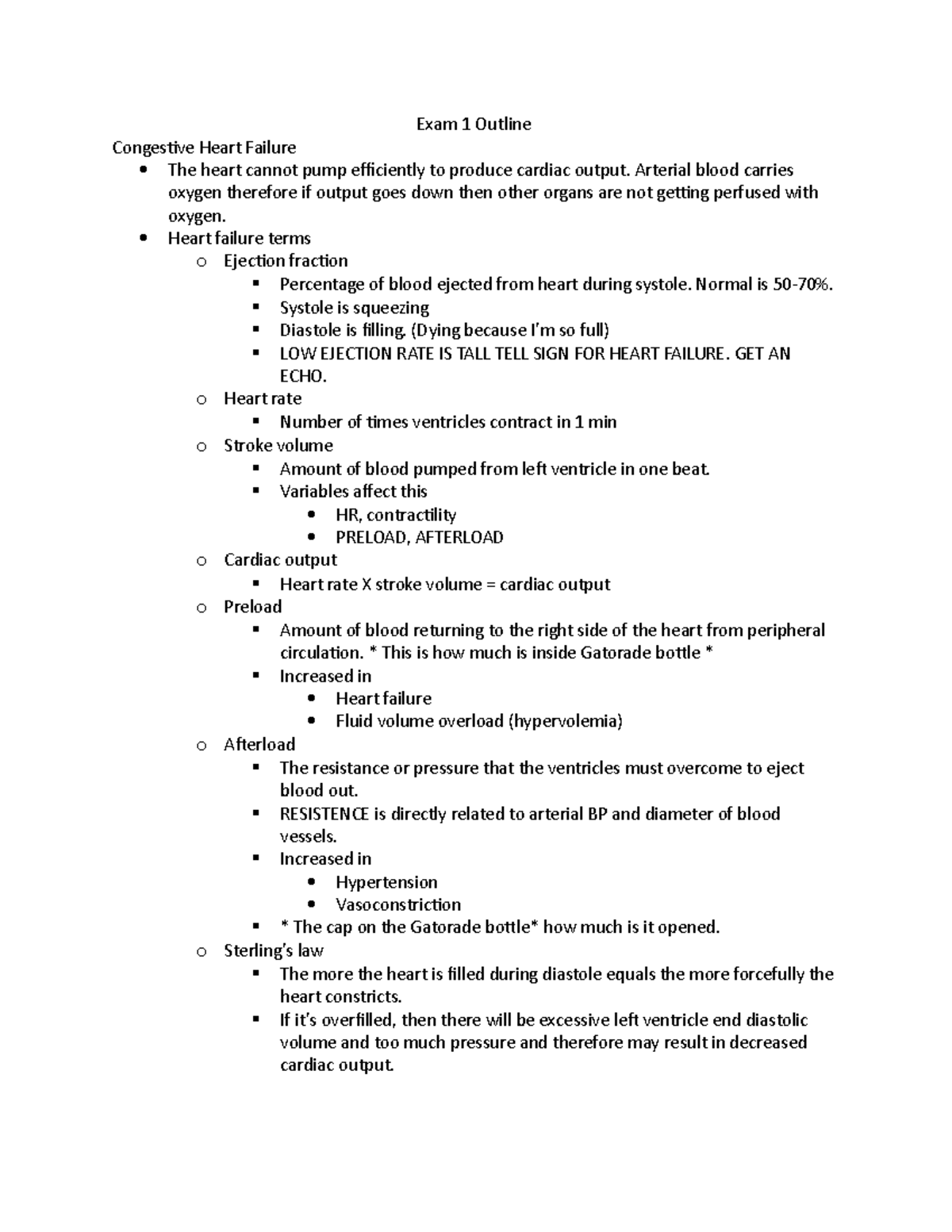 Exam 1 Outline - Hope this helps - Exam 1 Outline Congestive Heart ...