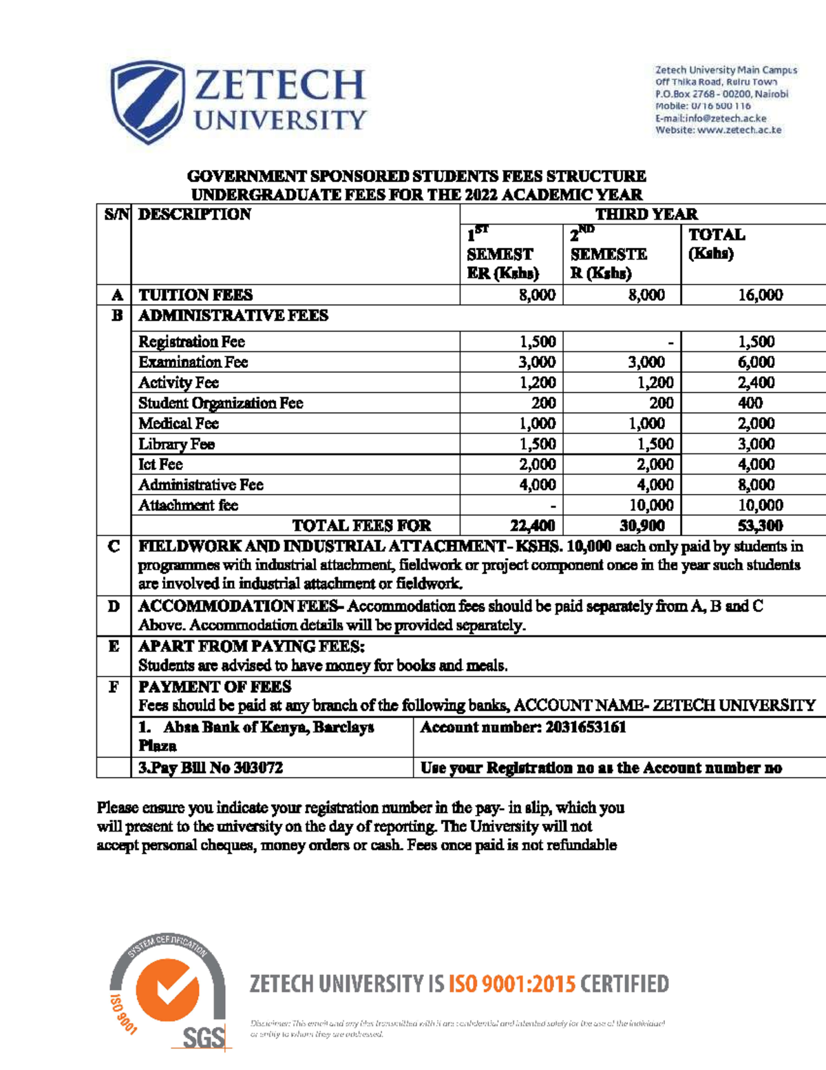 Fee structure 2024-25 zetech bcom - Business Management - Studocu