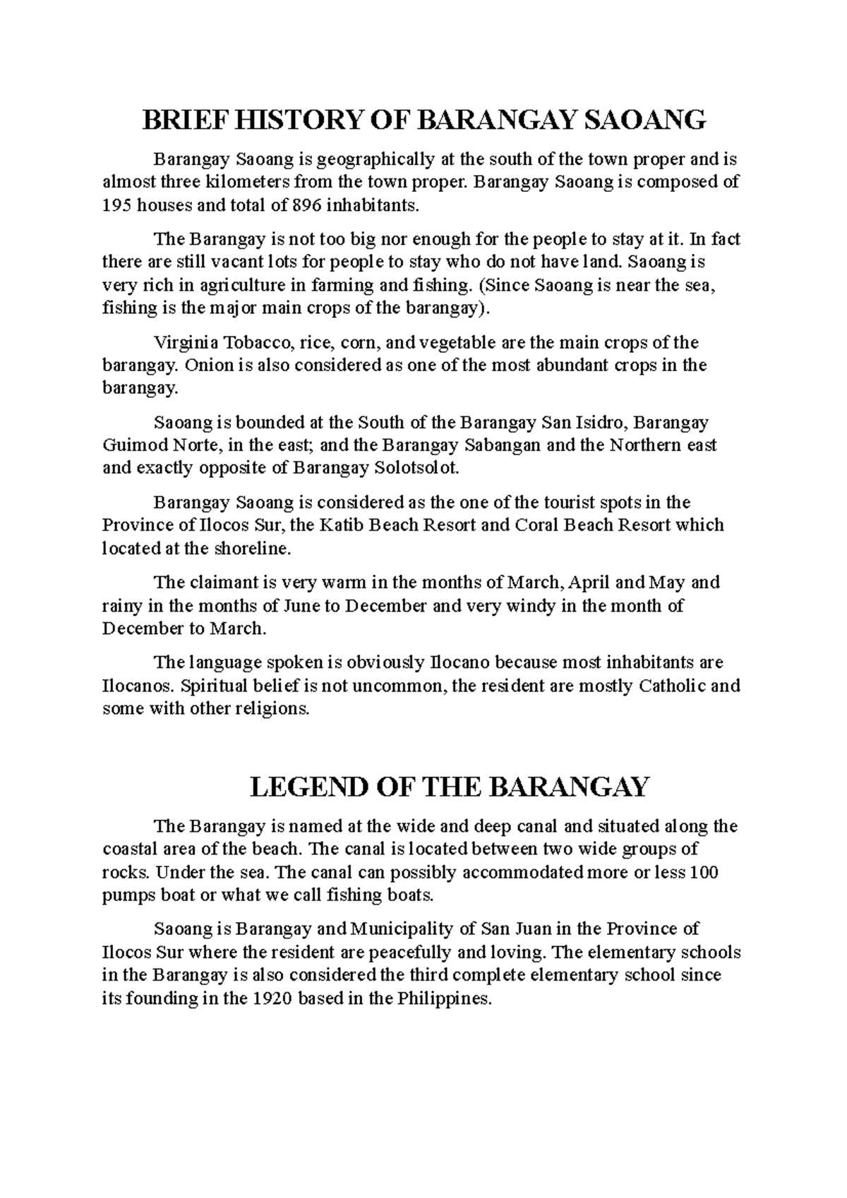 Brief History OF Barangay Saoang kassandra - BRIEF HISTORY OF BARANGAY ...