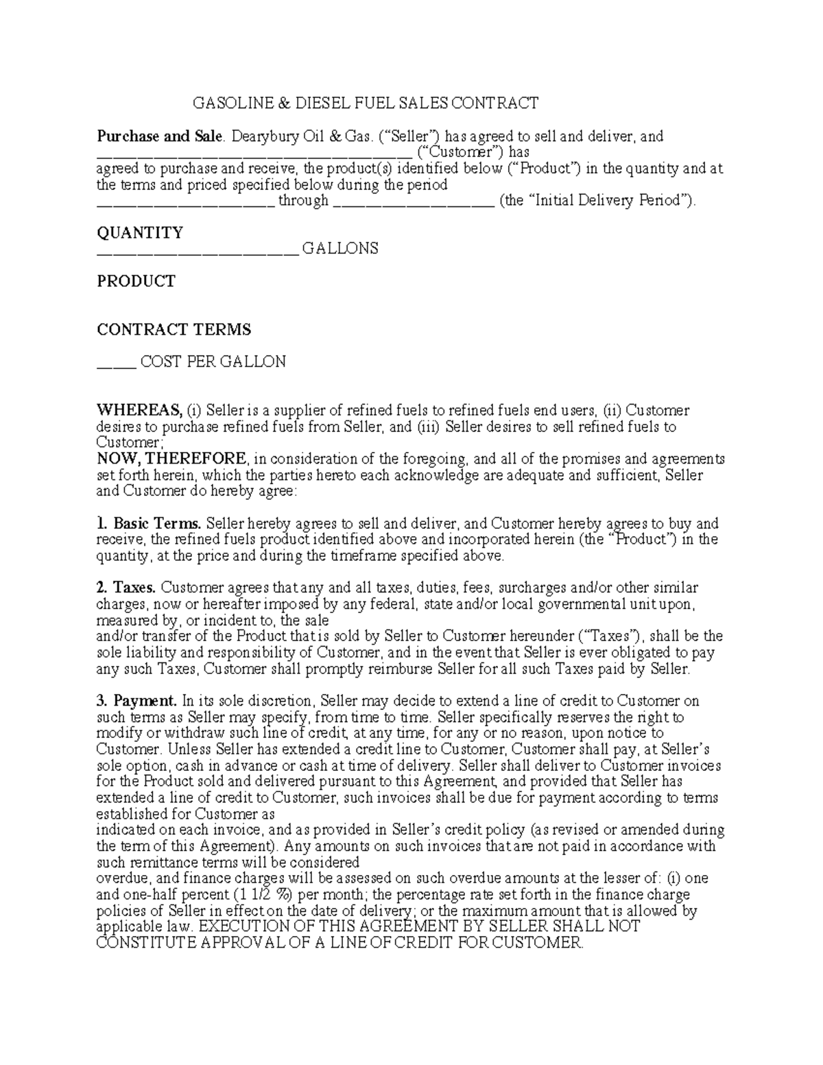 Contract 5- Dearybury- Oil Gas- USA - GASOLINE & DIESEL FUEL SALES ...