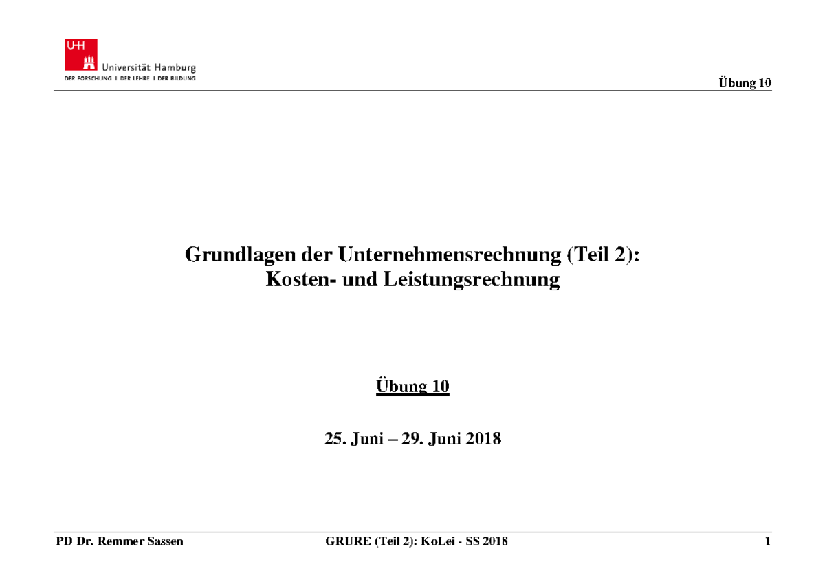 Grure Kolei Übung 02 Kostenartenrechnung Studentenversion - Übung 10 ...