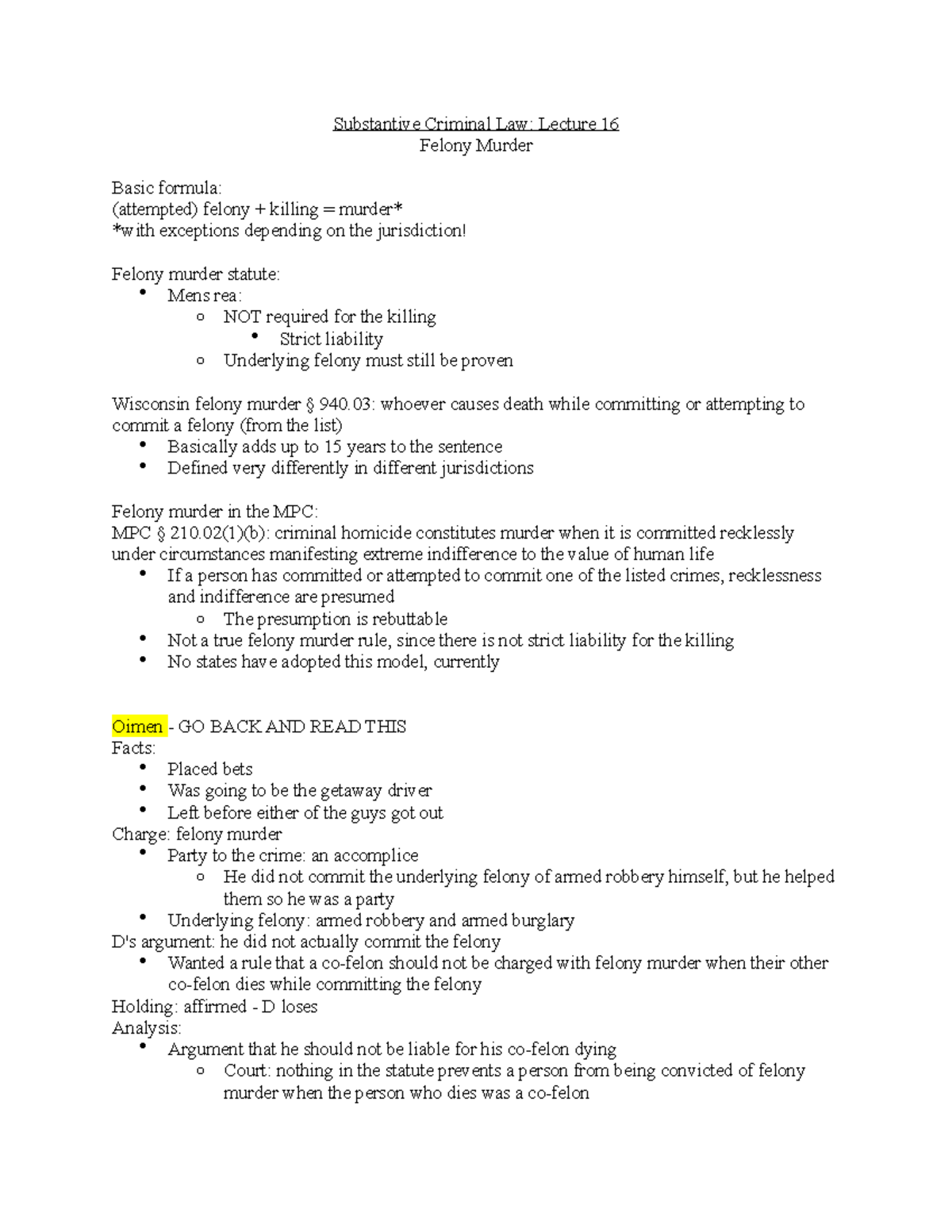 Substantive Criminal Law- Lecture 16 - Committed/attempted to commit ...