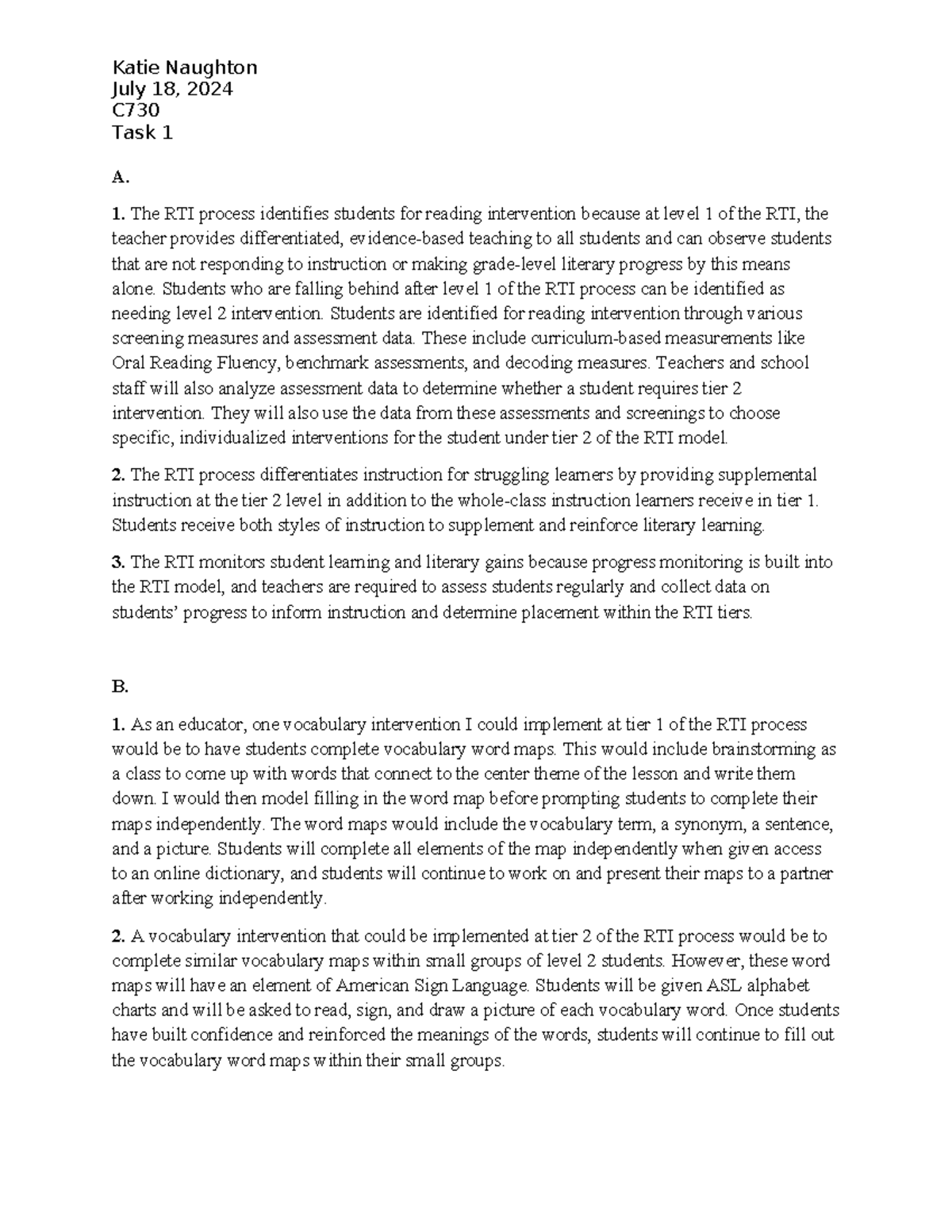 Document 5 - C730 - Katie Naughton July 18, 2024 C Task 1 A. The RTI ...