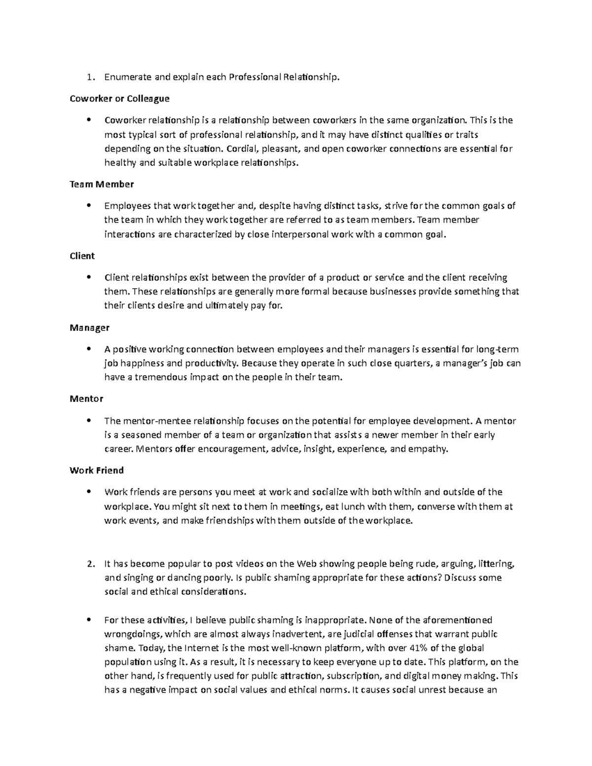 Activity 8 - Enumerate and explain each Professional Relationship ...