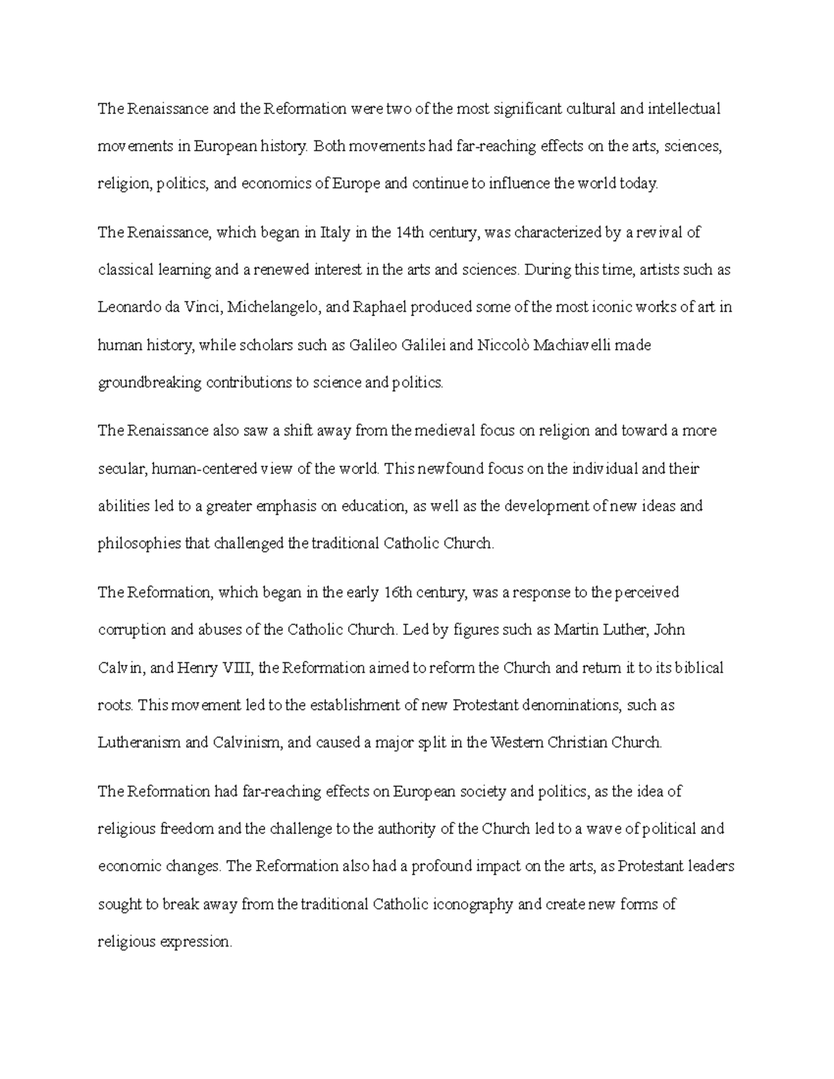 The Renaissance and the Reformation - Both movements had far-reaching ...