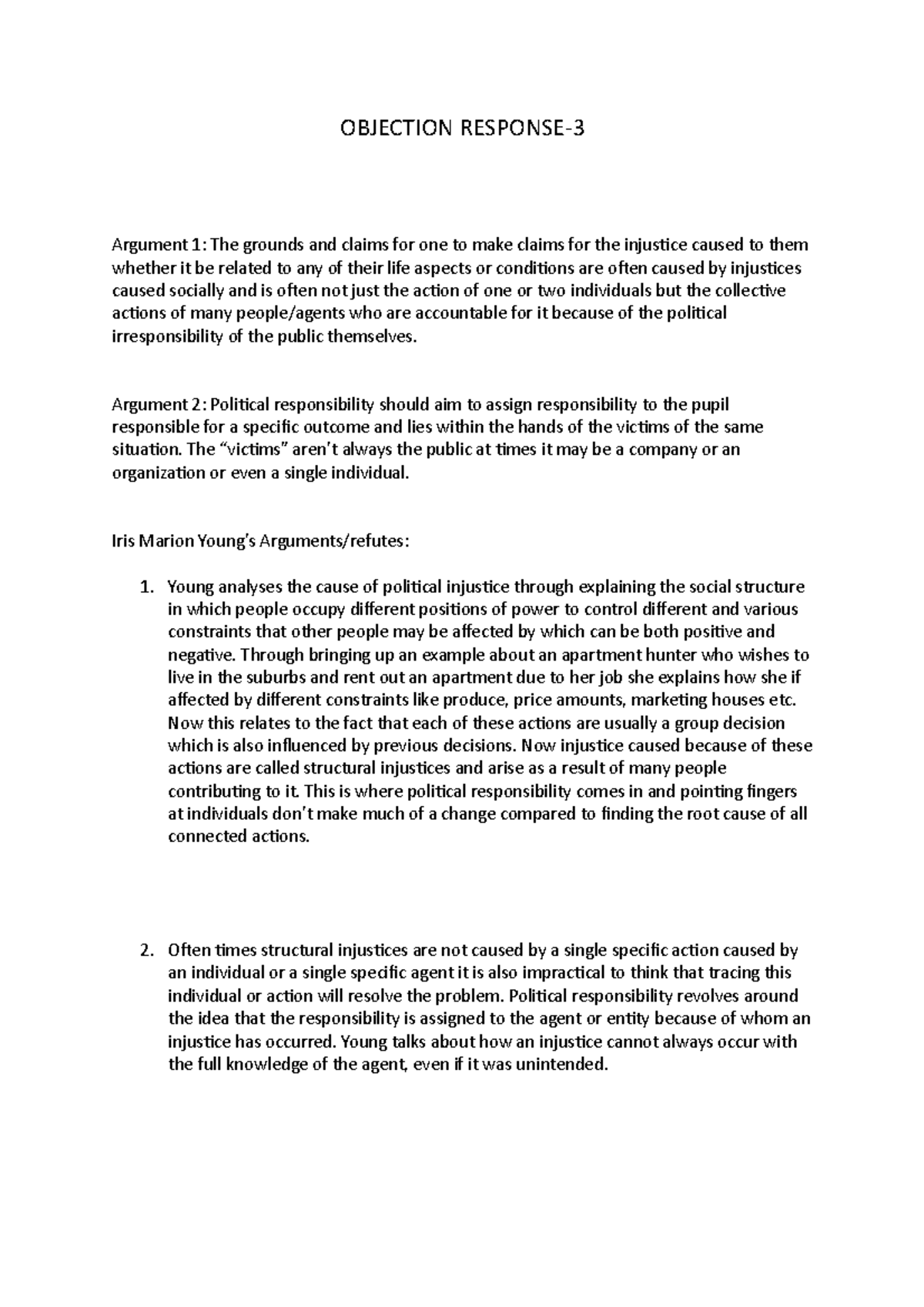 Objection-3 - Philosophy 1101 assignement concerning philosophical ...