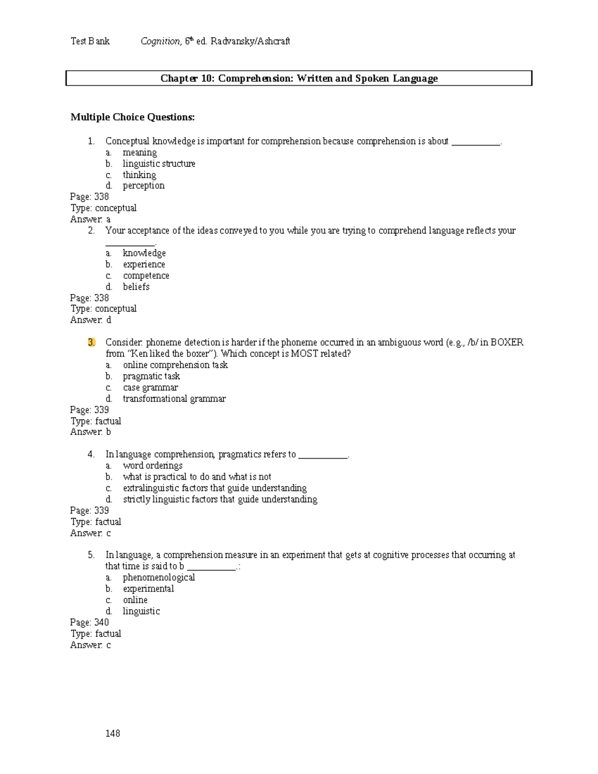 CH10 Cognition 6e TB - difficult - Chapter 10: Comprehension: Written ...