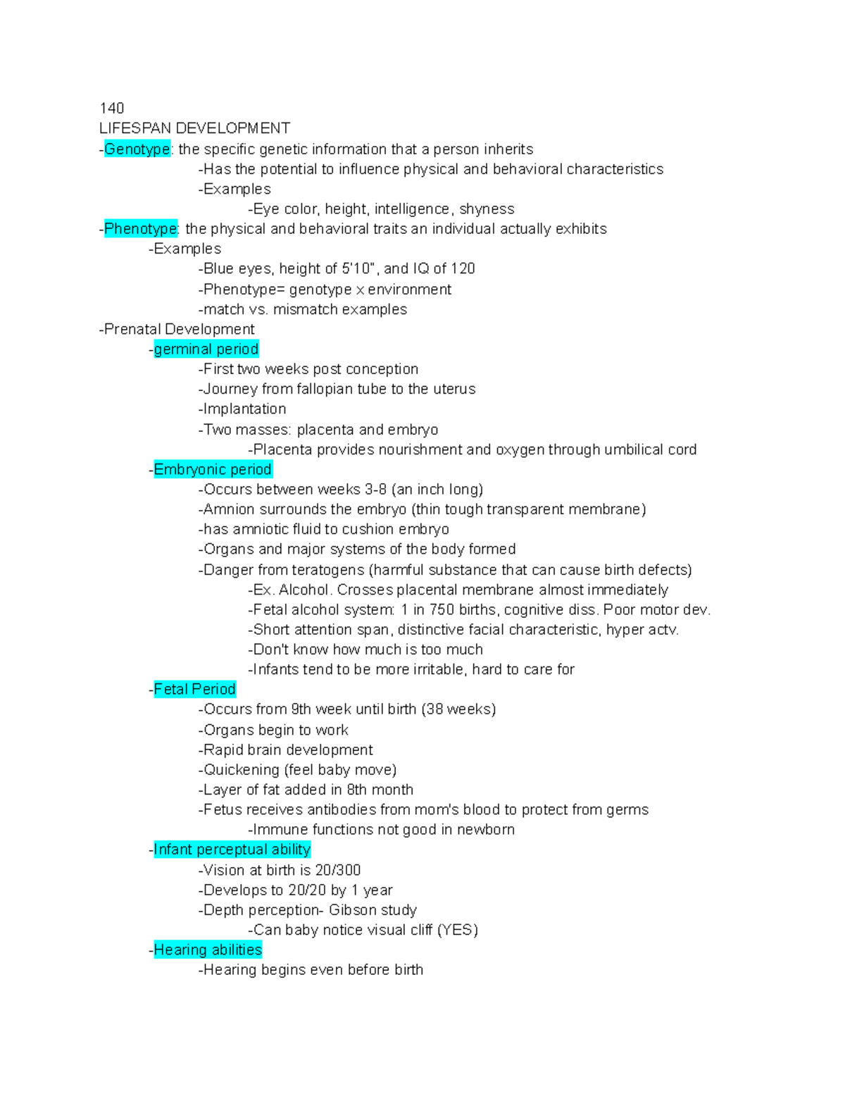 Unit 3 Psychology - Lecture notes all of unit 3 notes - 140 LIFESPAN ...