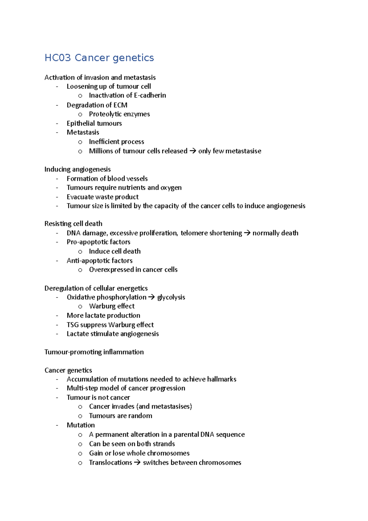 HC03 Cancer genetics - HC03 Cancer genetics Activation of invasion and ...